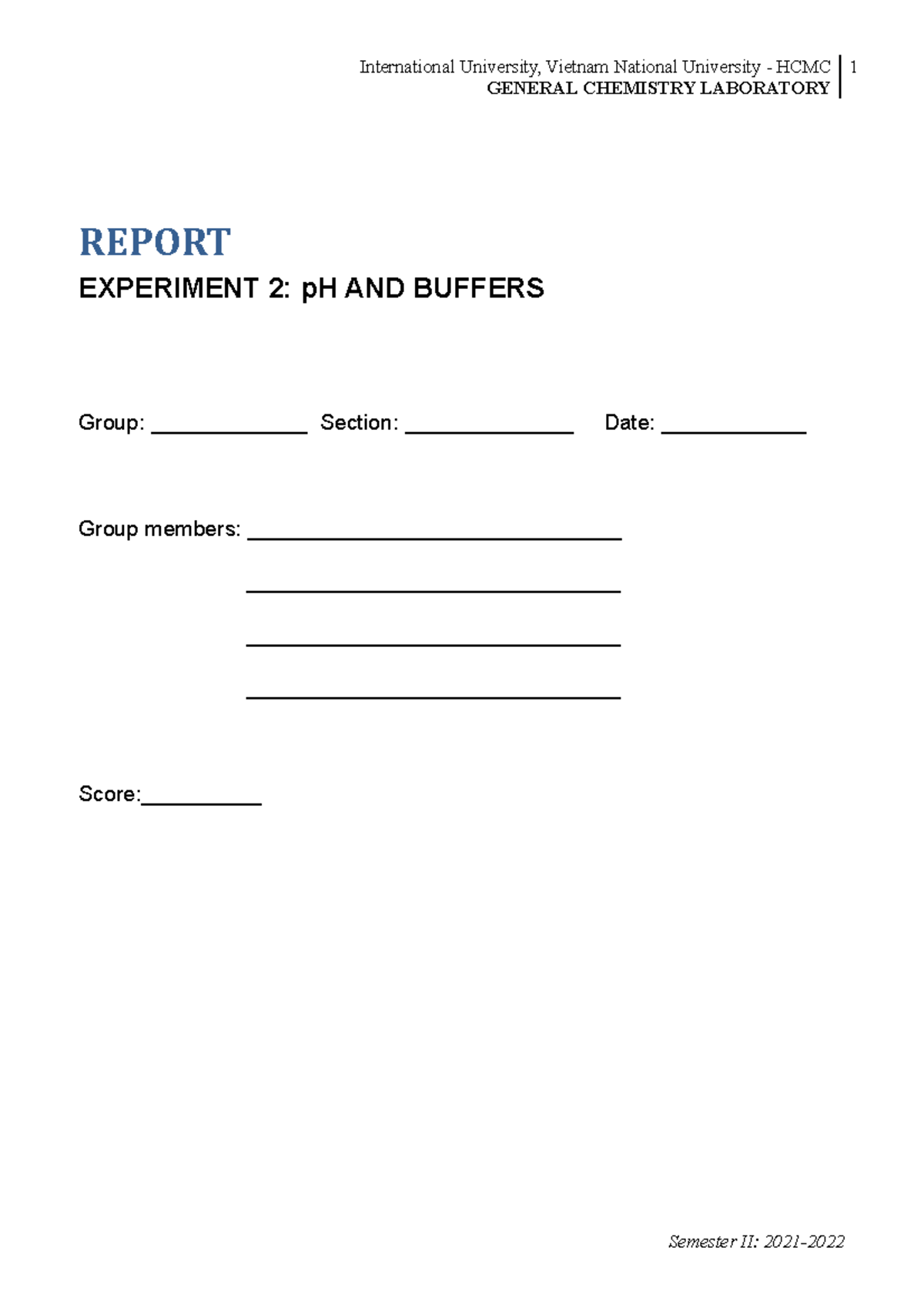 General Chemistry Lab Report: Experiment 2 - pH and Buffers - Studocu