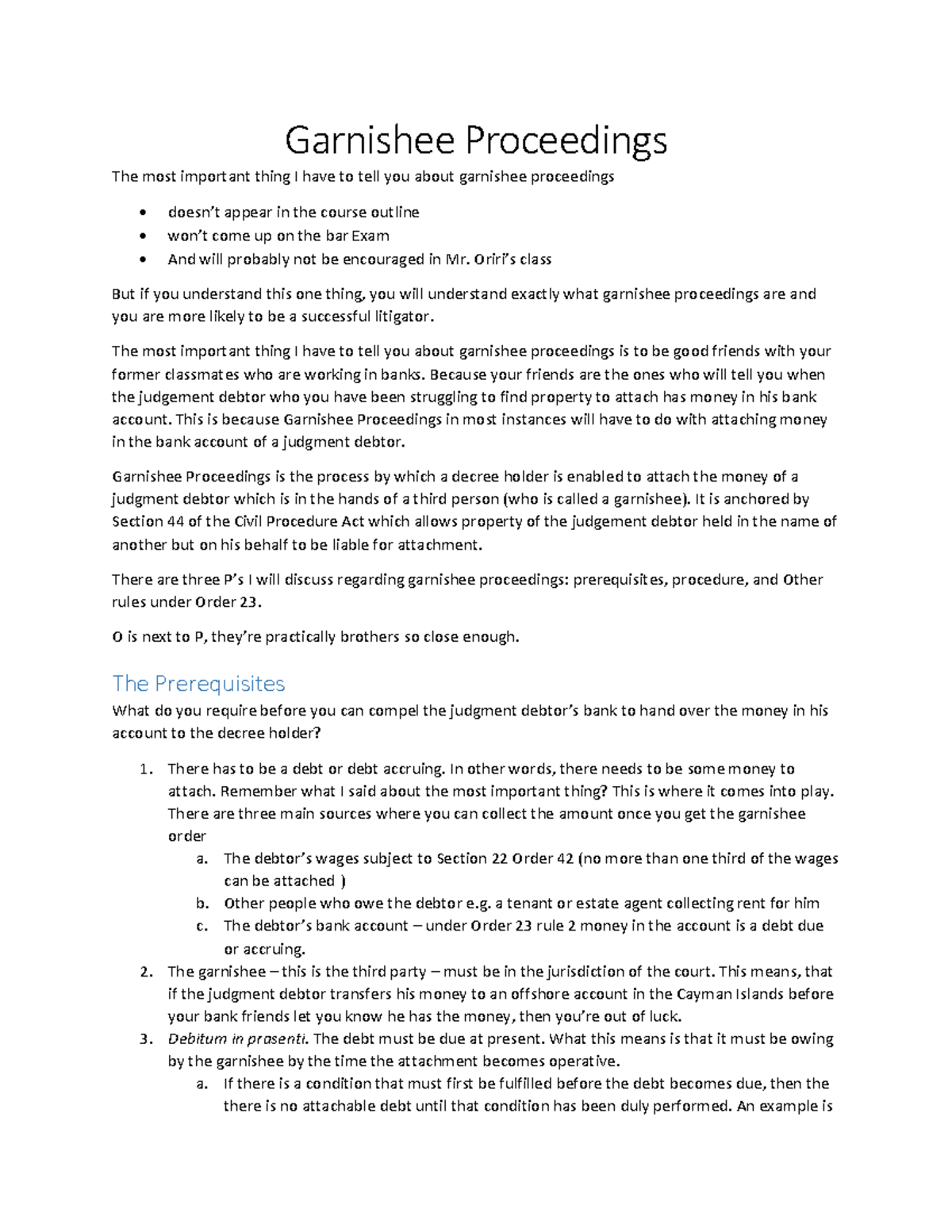 Understanding Garnishee Proceedings: Prerequisites & Procedure - Studocu