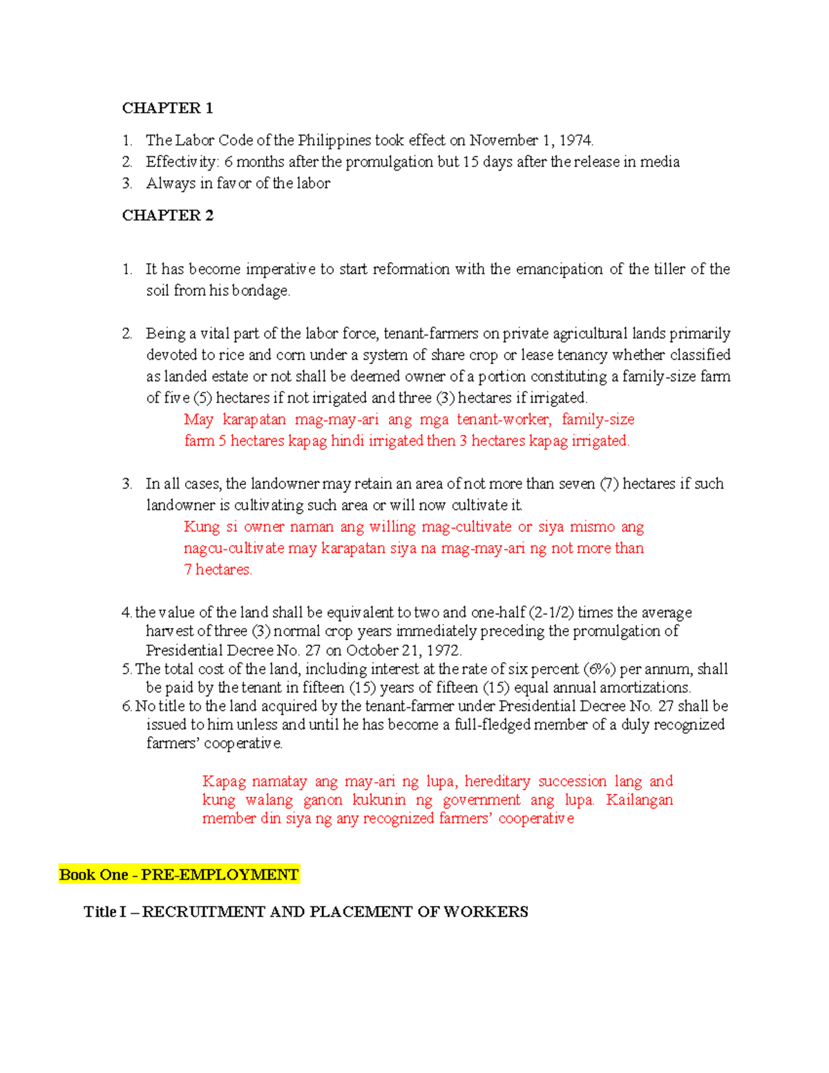 Labor Law 101 - Lecture Notes on Key Provisions and Policies - Studocu