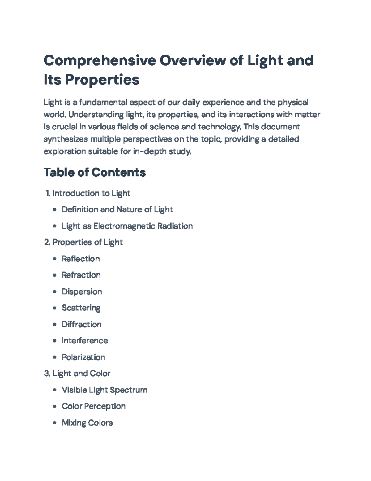 Comprehensive Study on Light and Its Properties (PHYS 101 ...