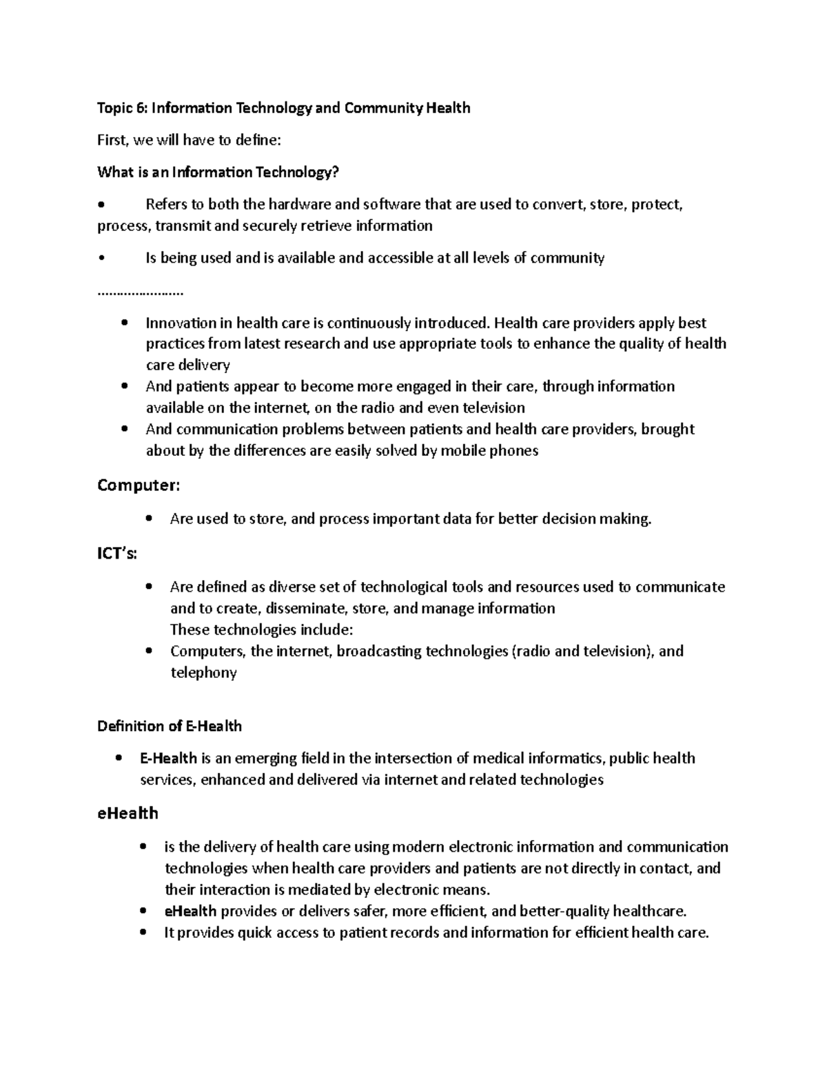 Information technology and community health - Topic 6: Information ...