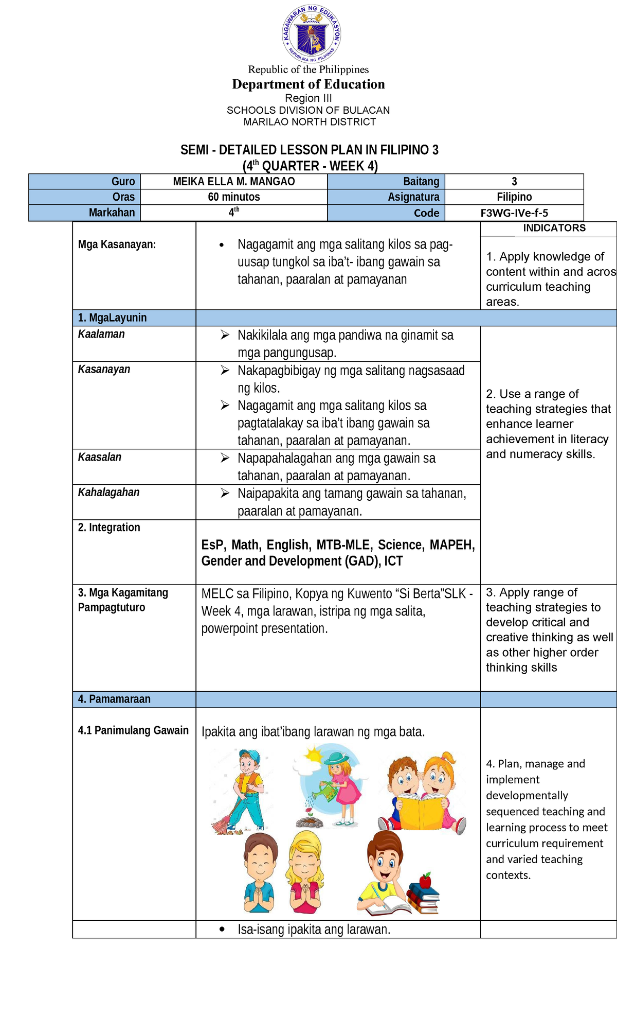 Lesson PLAN - Republic of the Philippines Department of Education ...