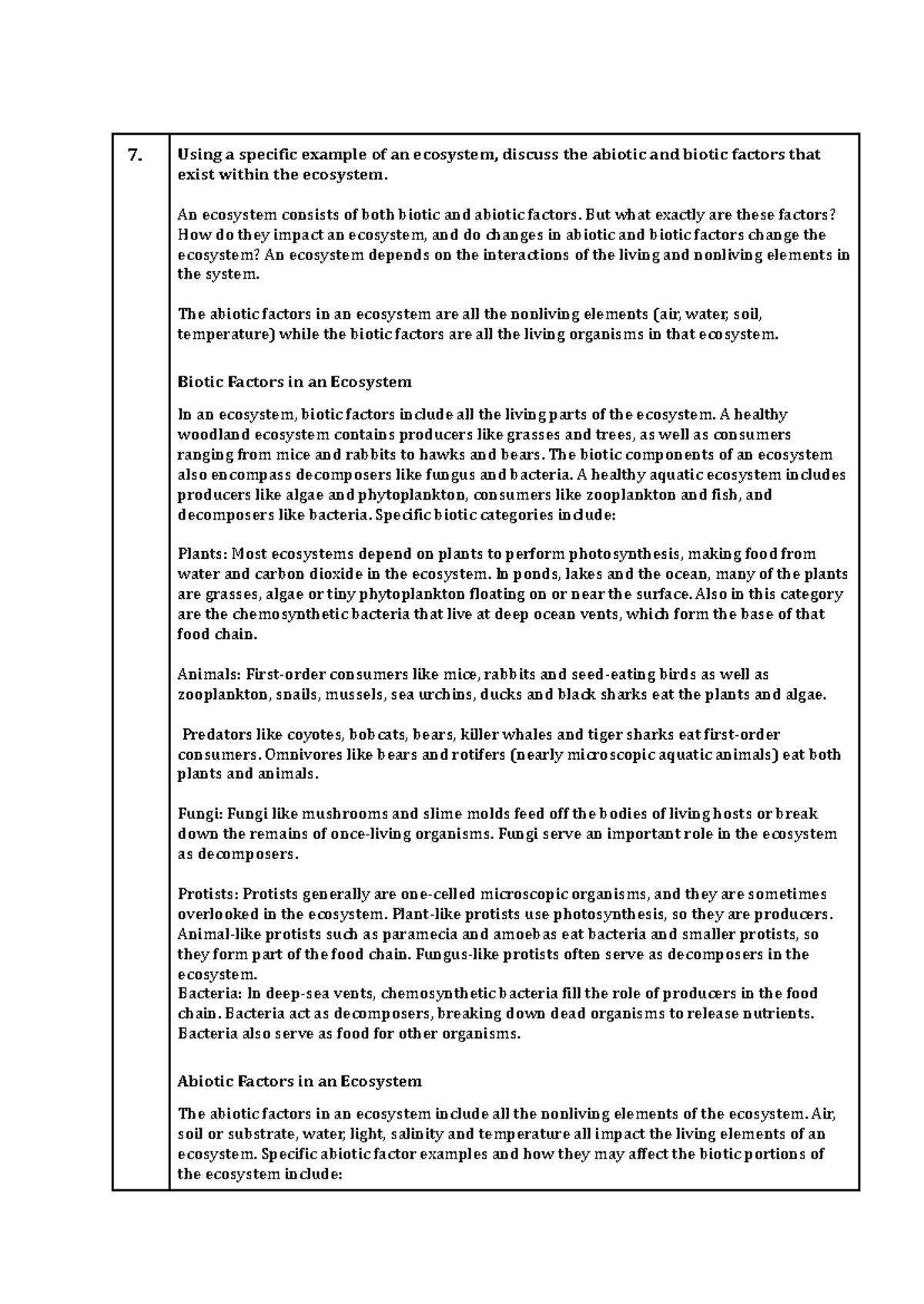 YEAR 7 Biology Revision: Ecosystem Factors & Food Webs Analysis - Studocu