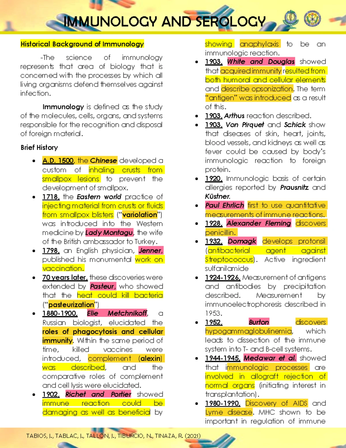 Immunology-serology - for lecture notes - IMMUNOLOGY-SEROLOGY ...
