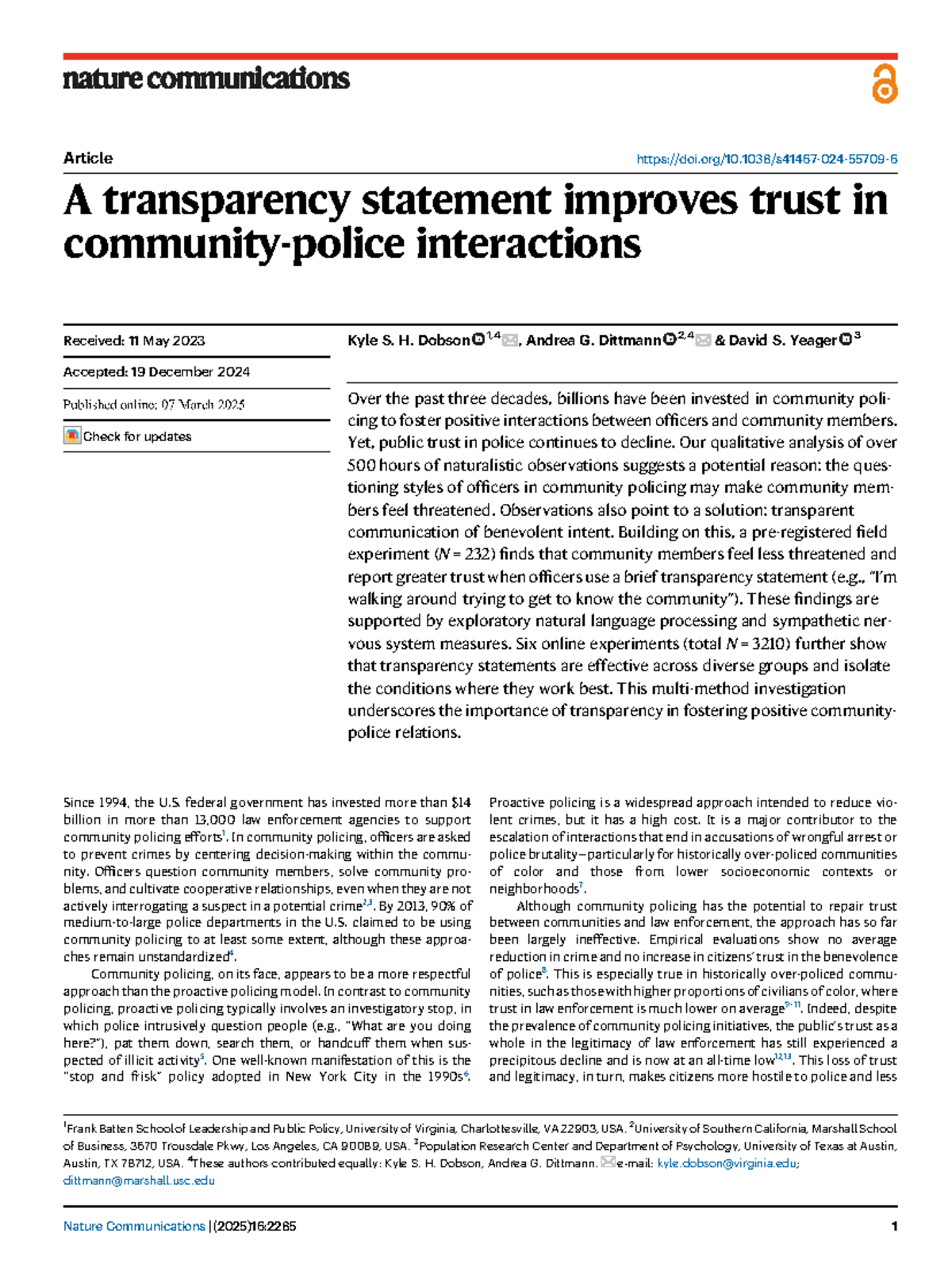 Enhancing Trust in Community-Police Relations: Transparency Insights ...