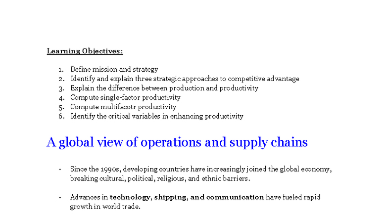 Chapter 2: Productivity & Operations Strategy in a Global Environment ...
