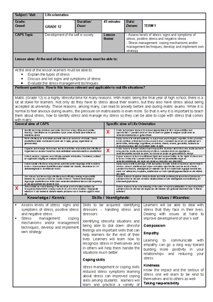 Gr8 Written Task MEMO (2022) life orientation - Grade 8 LIFE ORIENTATION Written Task Term 1 ...