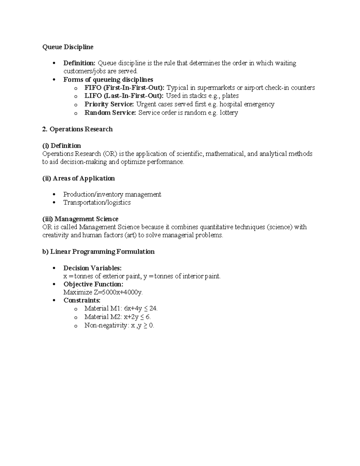 Operations Research (OR) Assignment 5: Queue Discipline & LP Formulation - Studocu