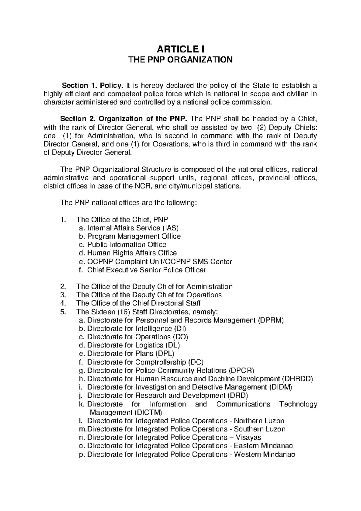 PNP Organization Structure - Comprehensive REVIEWER Guide - Studocu