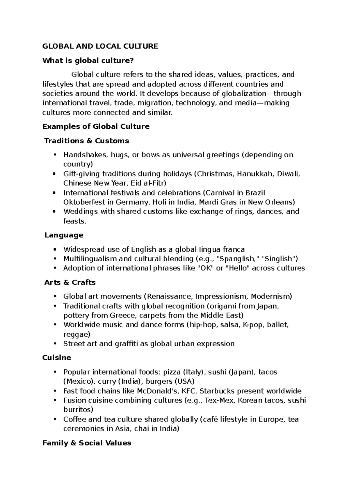 SSC101 Global and Local Culture Overview for BEED 2A 1 - Studocu