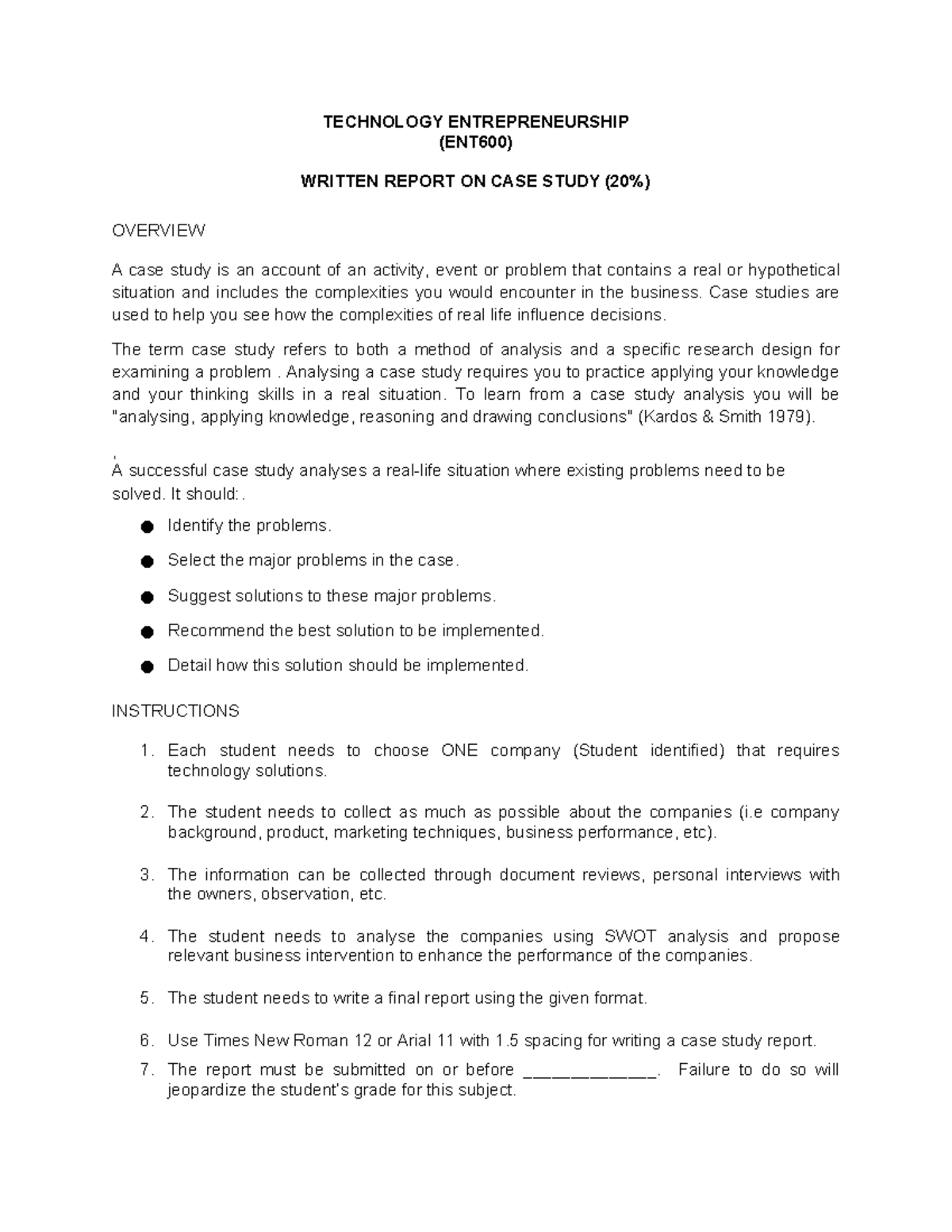 ENT600 Case Study Report: Analyzing Technology Solutions for Business ...