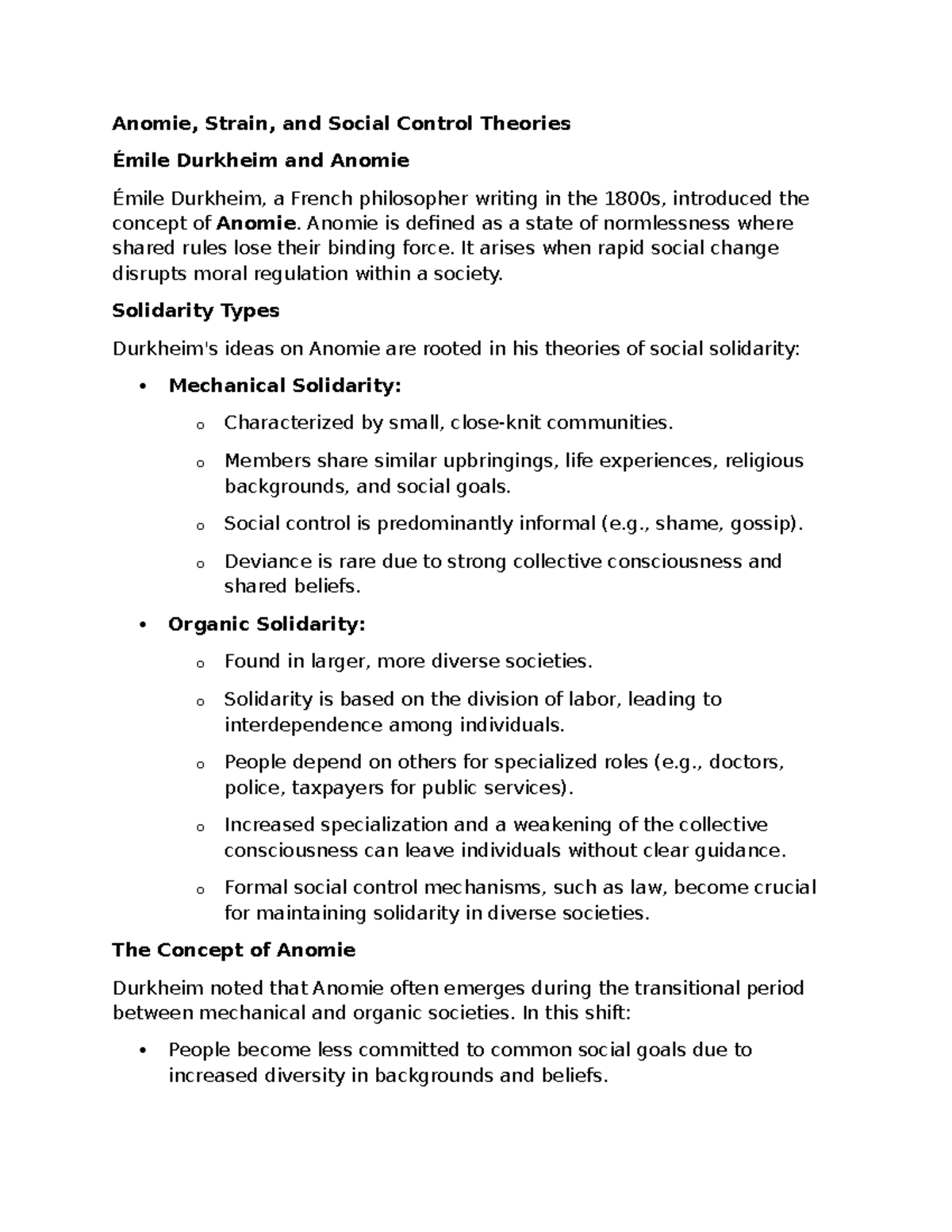 Anomie and Social Control Theories: Insights from Émile Durkheim - Studocu