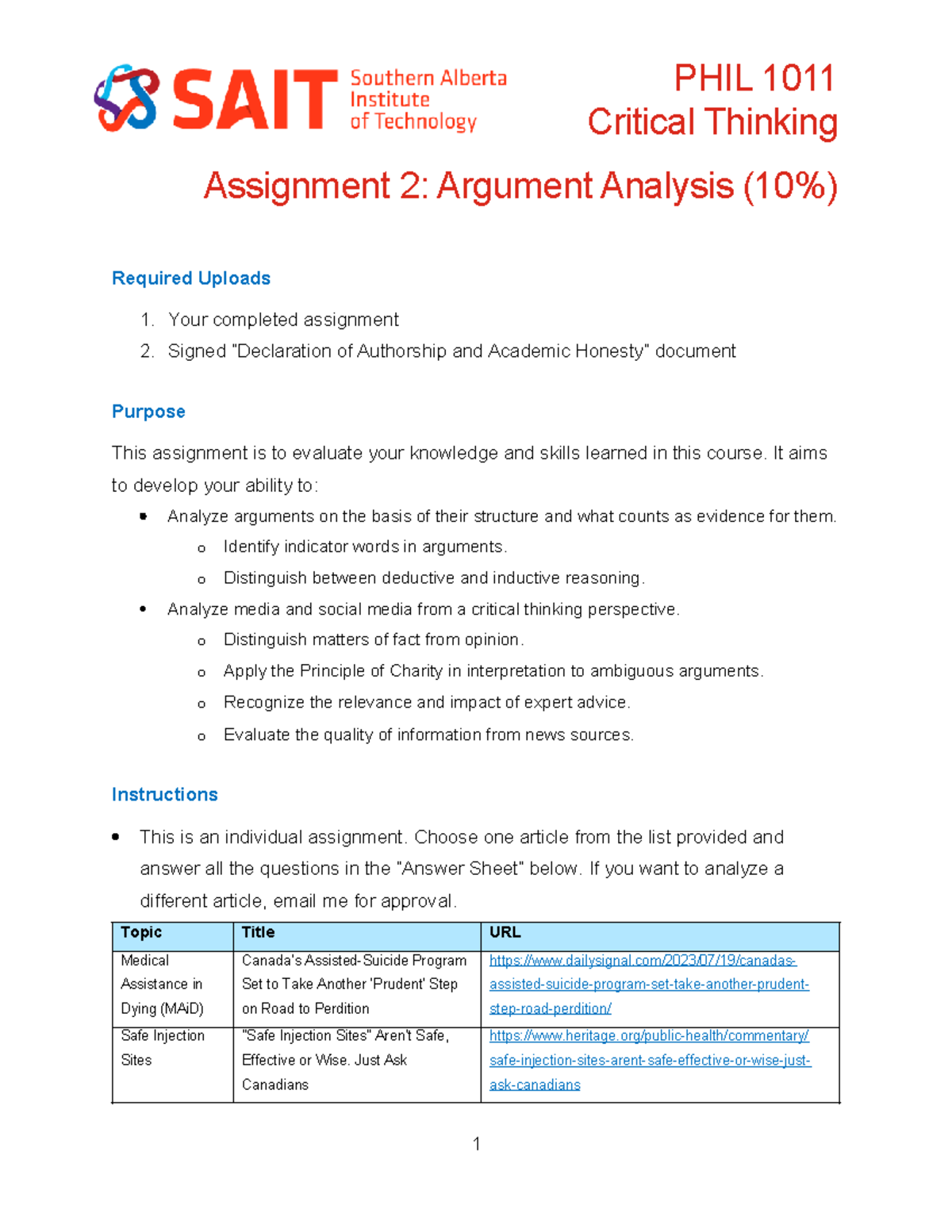 PHIL 1011 Critical Thinking Assignment 2: Argument Analysis Guide - Studocu