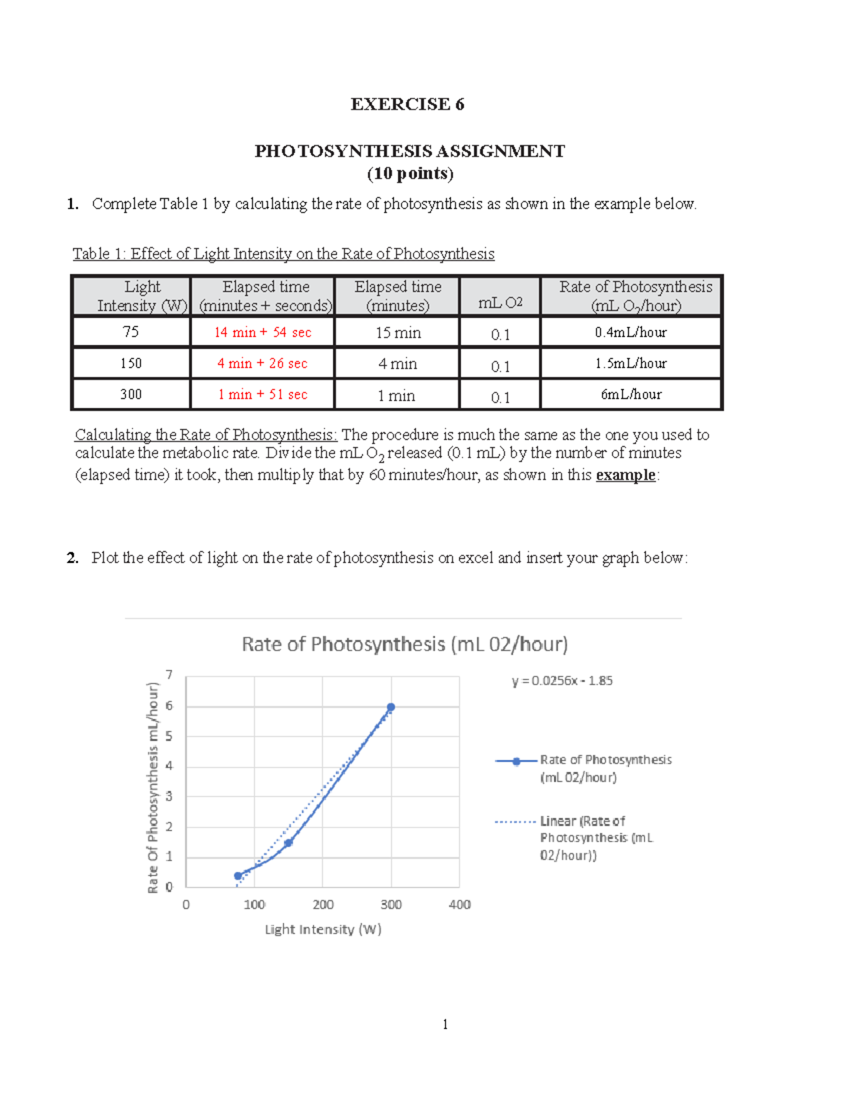 Photosynthesis Lab Assignment (10 Points) - Rate & Pigment Analysis ...