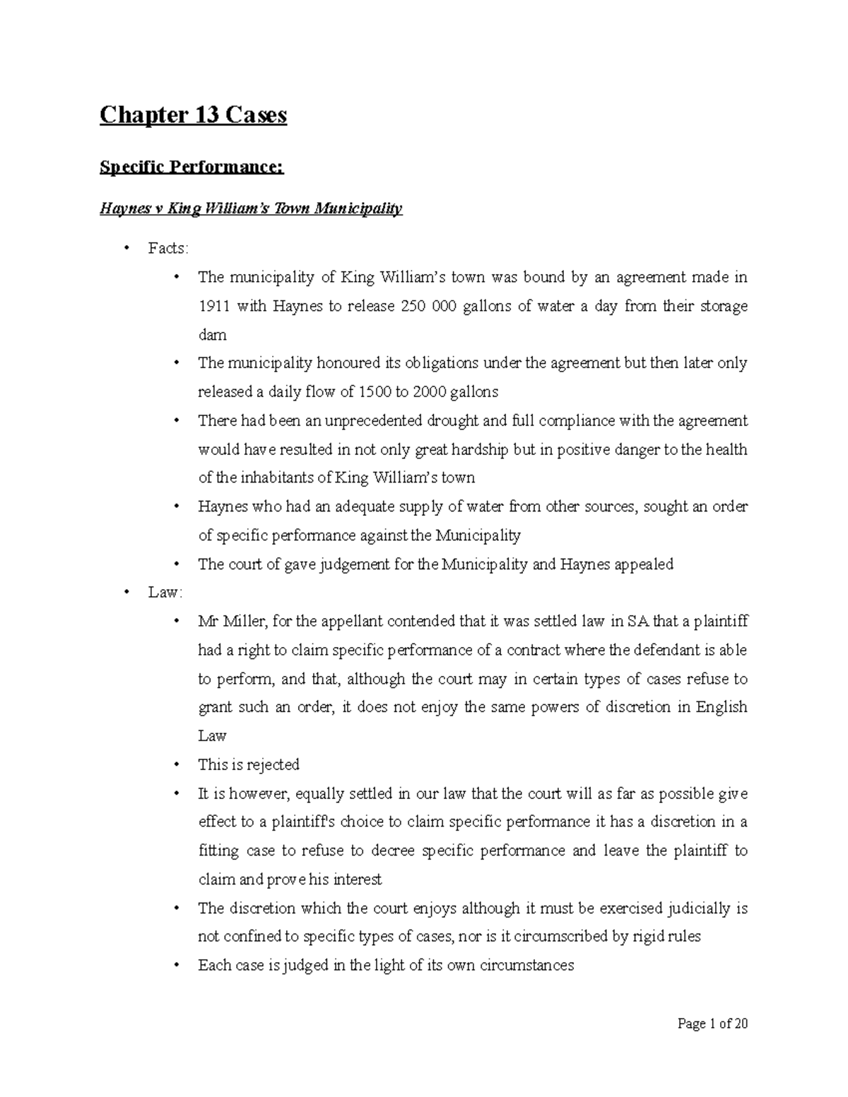 Chapter 13 Case Studies - Specific Performance & Cancellation Notes ...