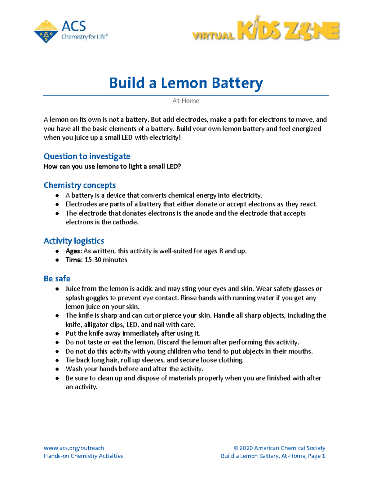 Kids Zone: Build a Lemon Battery (Hands-on Activity) - Studocu