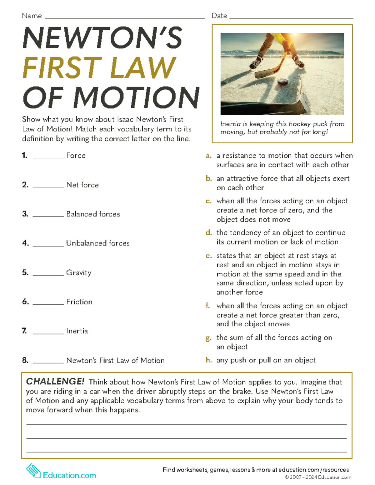 Newtons' First Law of Motion: Vocabulary & Application Guide - Studocu