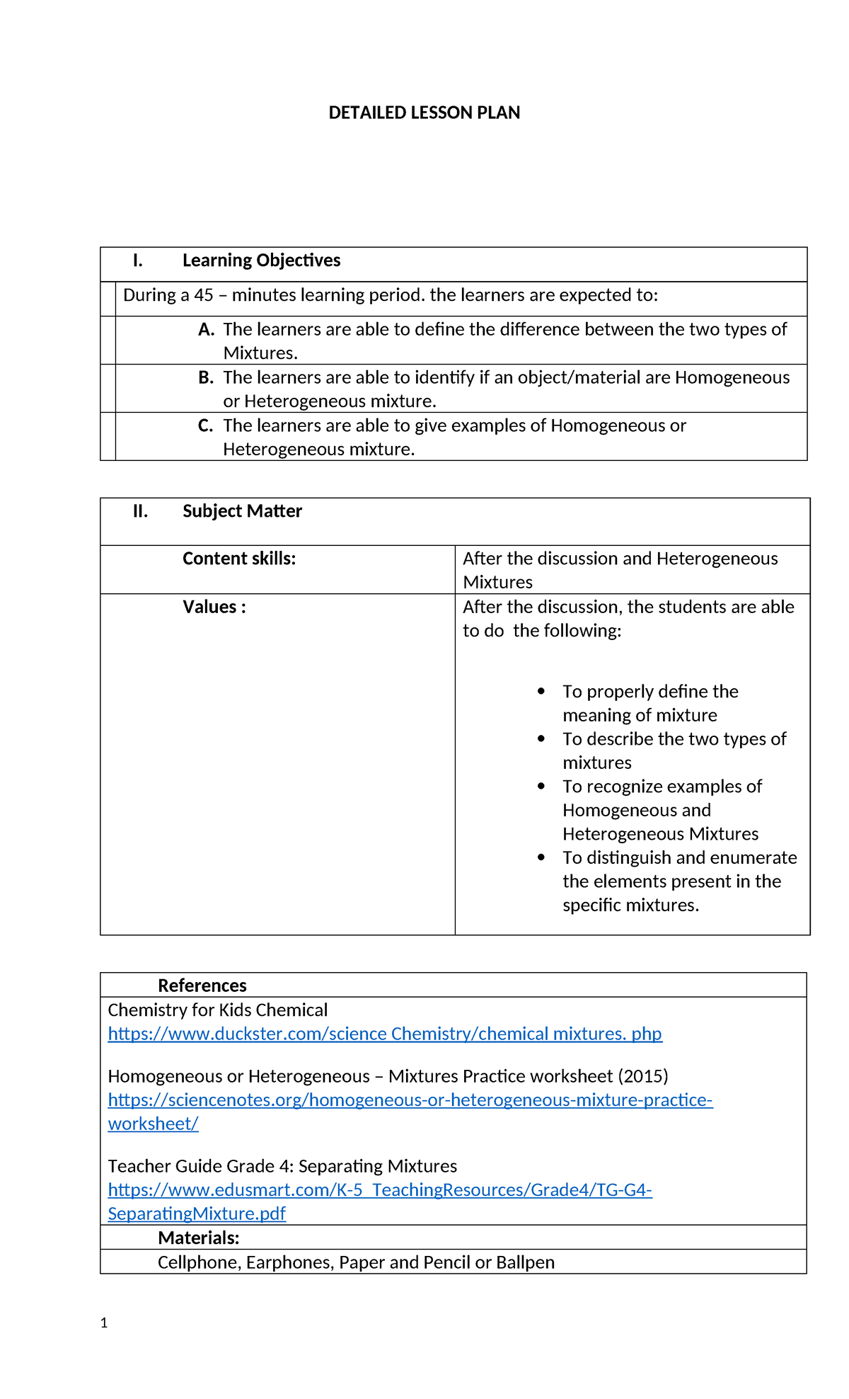 Detailed Lesson Plan in Science: Understanding Mixtures (Grade 4) - Studocu