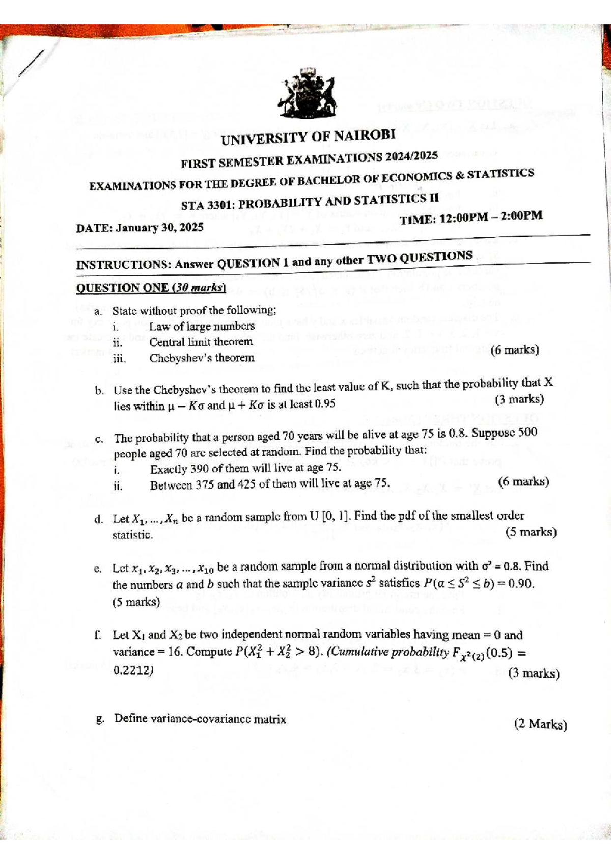 STA 3301: Probability and Statistics II Final Exam Notes - Studocu