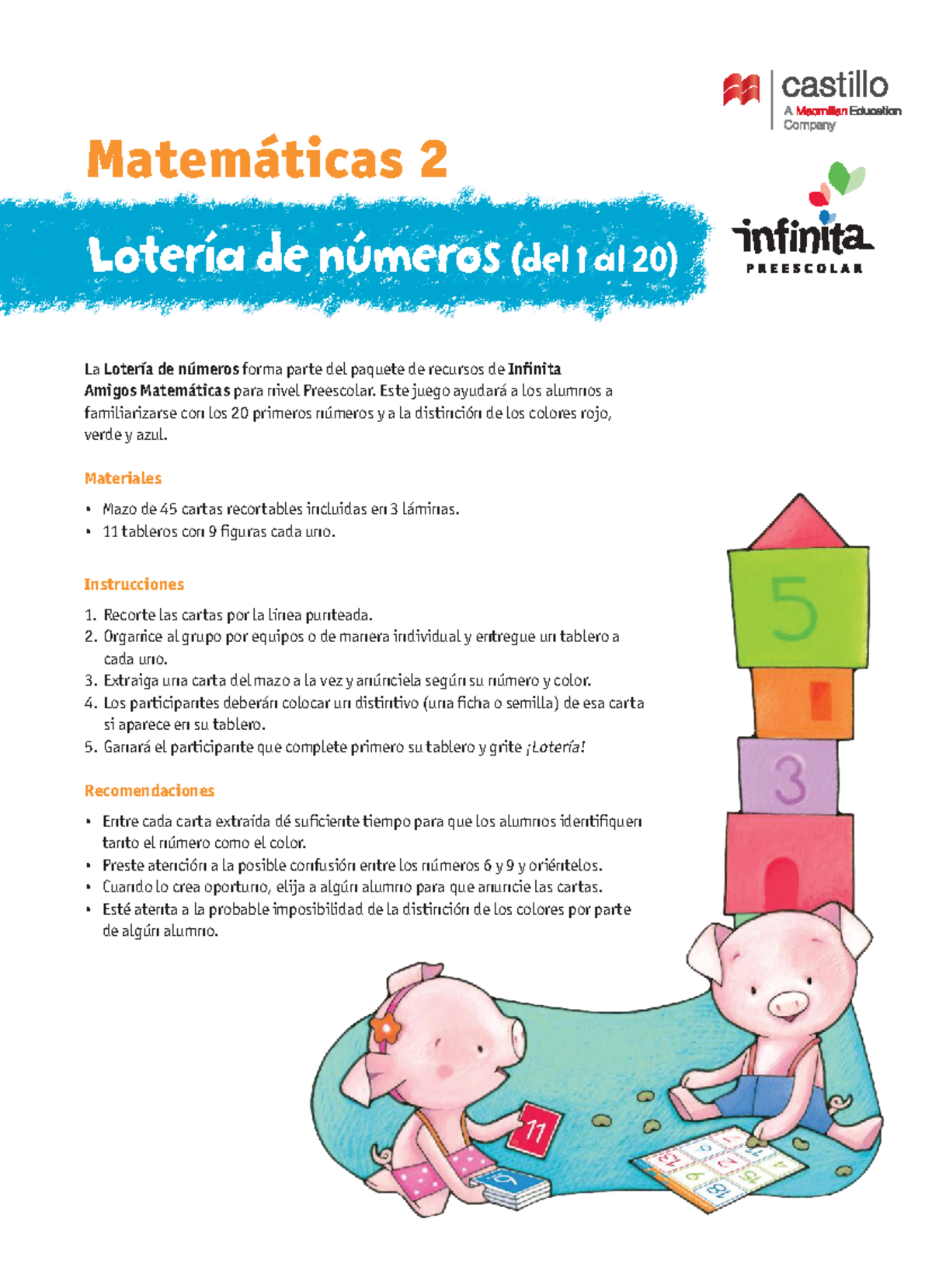 Matemáticas 2: Lotería de Números del 1 al 20 para Preescolar - Studocu