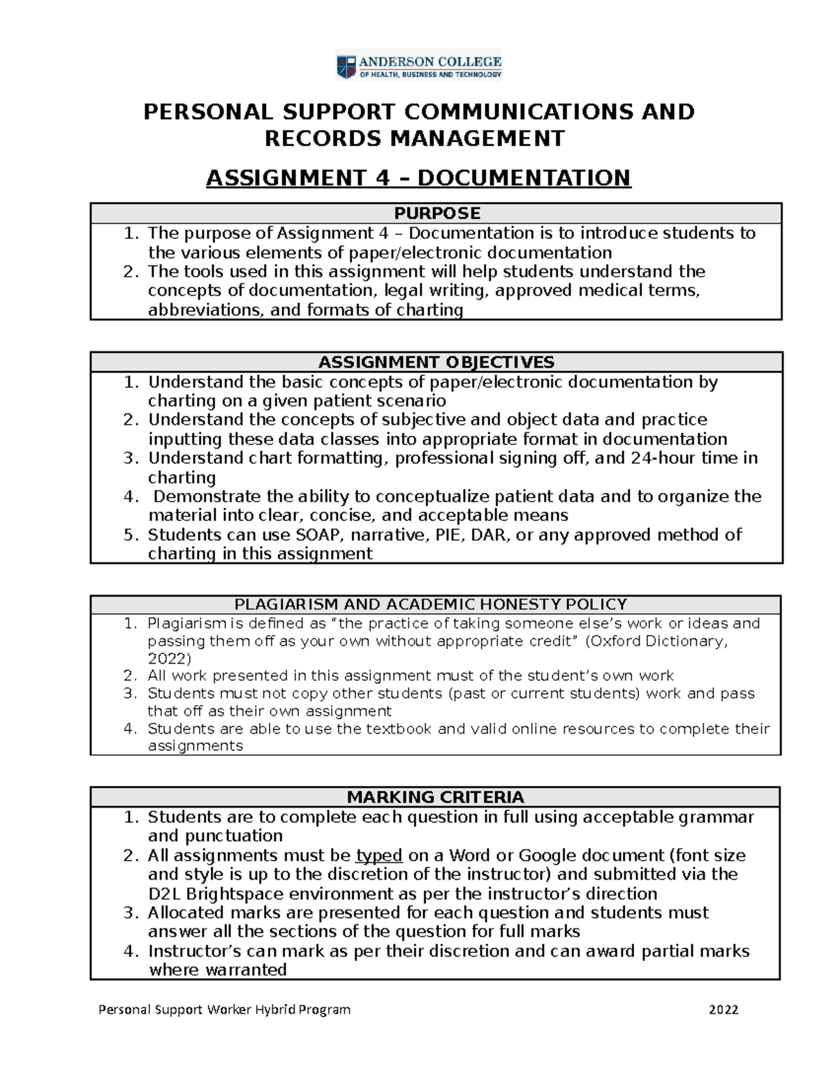 2PSW Comm - Assignment 4: Documentation & Patient Charting Guide - Studocu