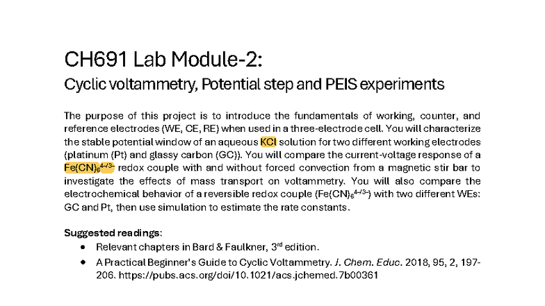 CH691 Lab: Cyclic Voltammetry, PEIS & Electrode Analysis - Studocu