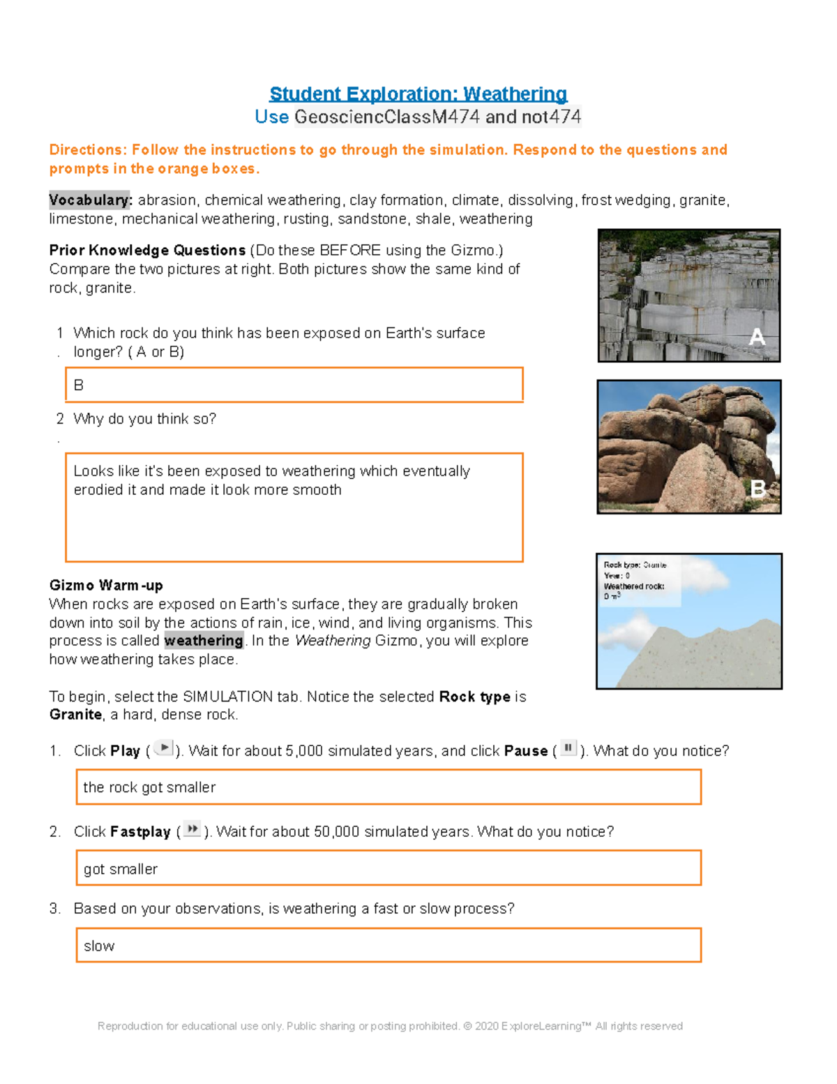Student Exploration: Weathering Gizmo Class M474 Simulation Notes - Studocu