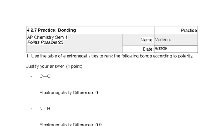 AP Chemistry Sem 1: Bonding Practice & Concepts Review - Studocu