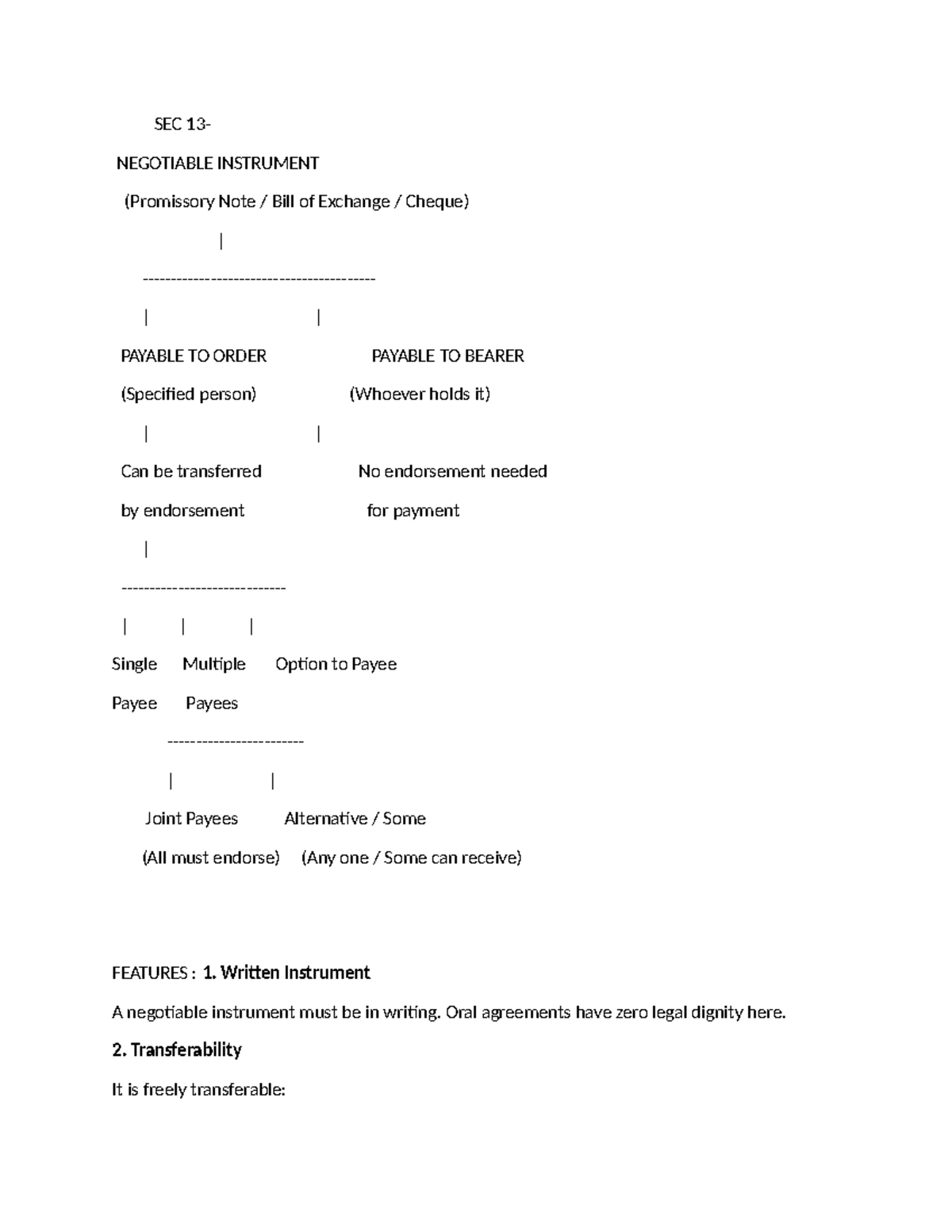 SEC 13: Negotiable Instruments - Key Features & Definitions - Studocu