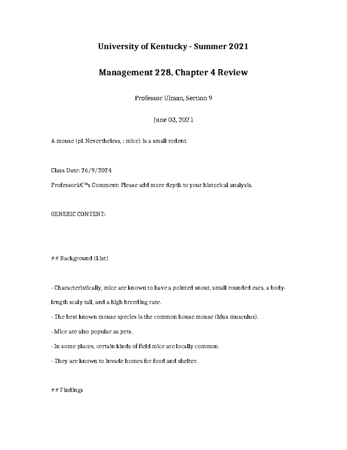 Management 228 Chapter 4 Review - University of Kentucky - Summer 2021 ...