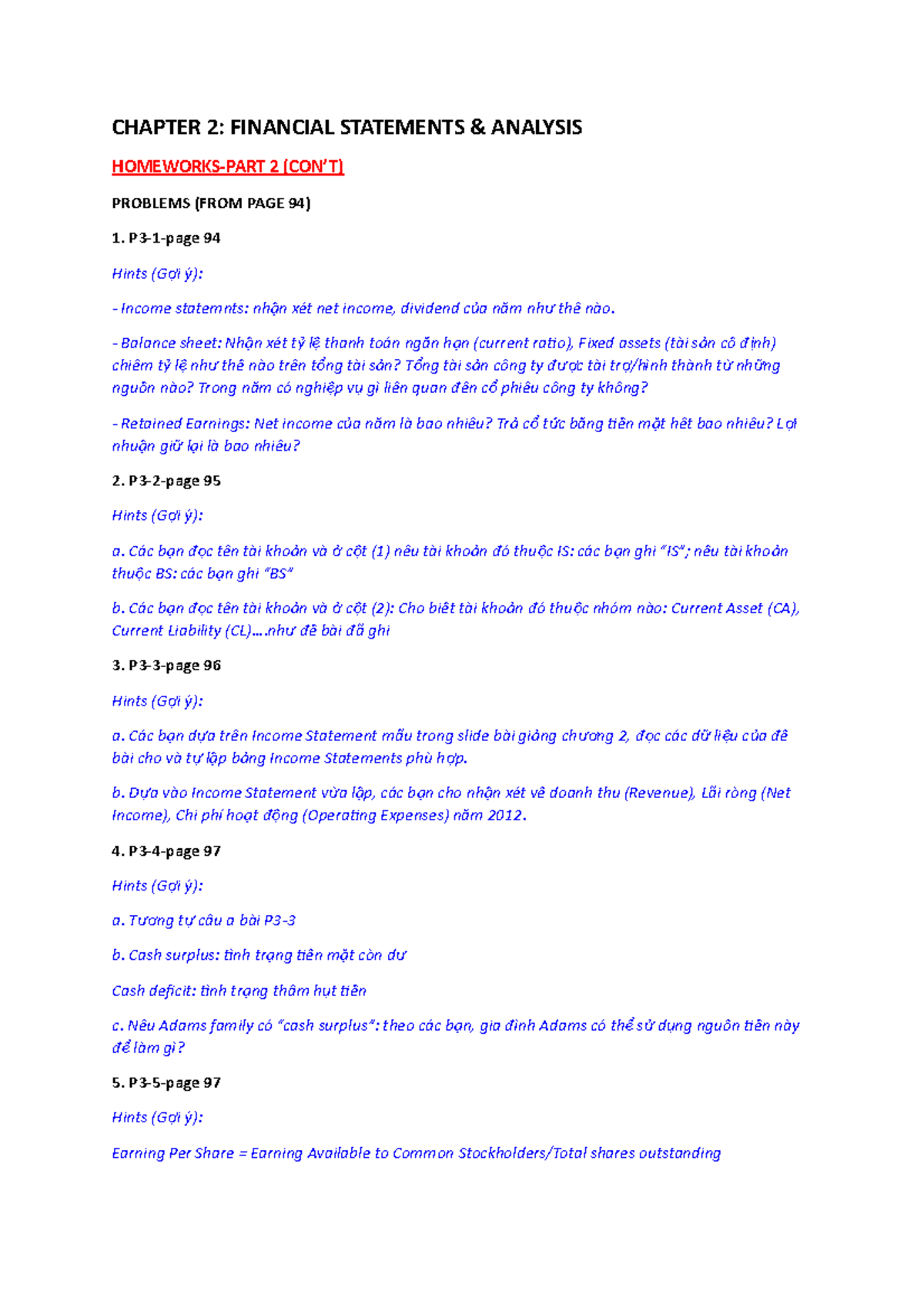 Chapter 2-homework-part 2 finance - CHAPTER 2: FINANCIAL STATEMENTS ...