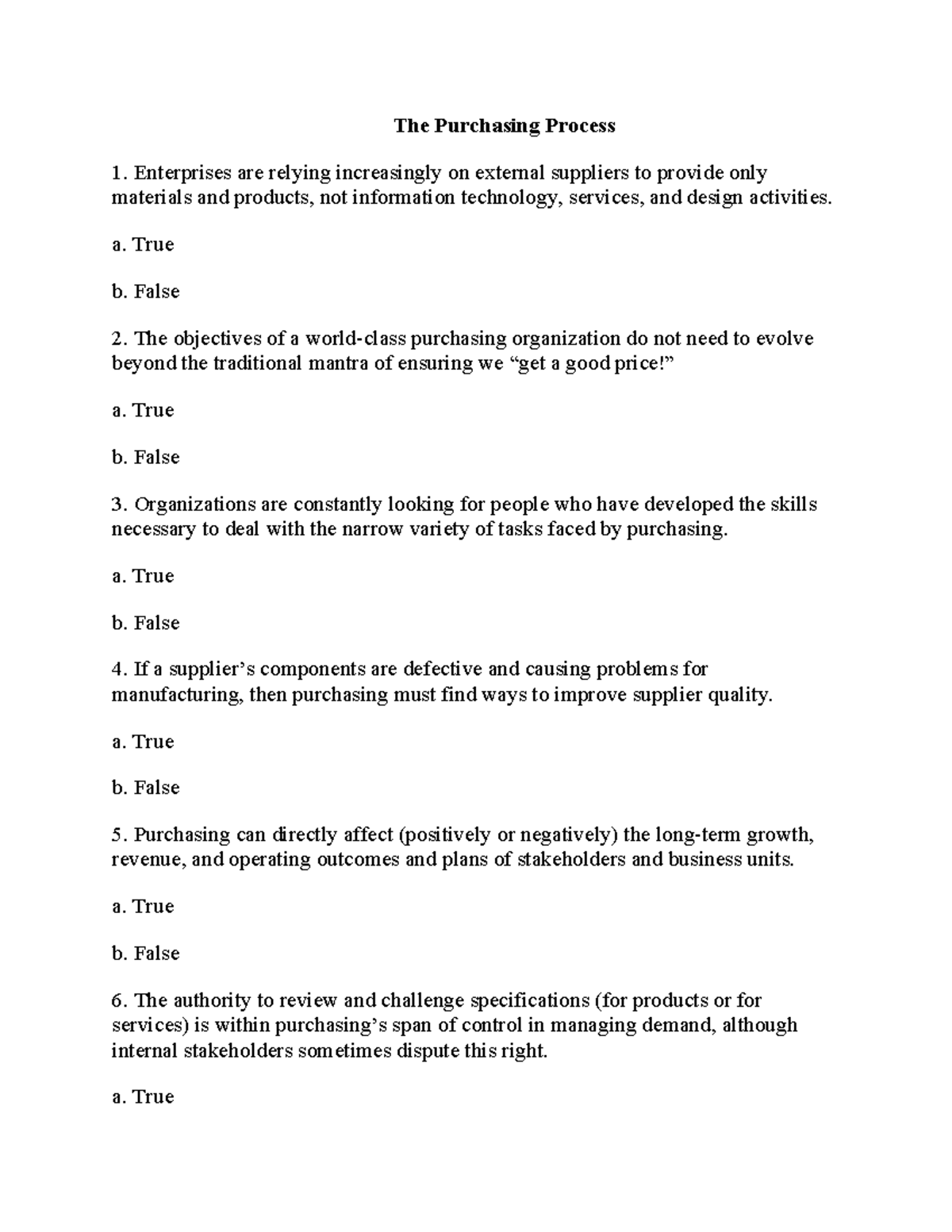 Purchasing Process P2 Quiz Practice Questions and Answers - Studocu
