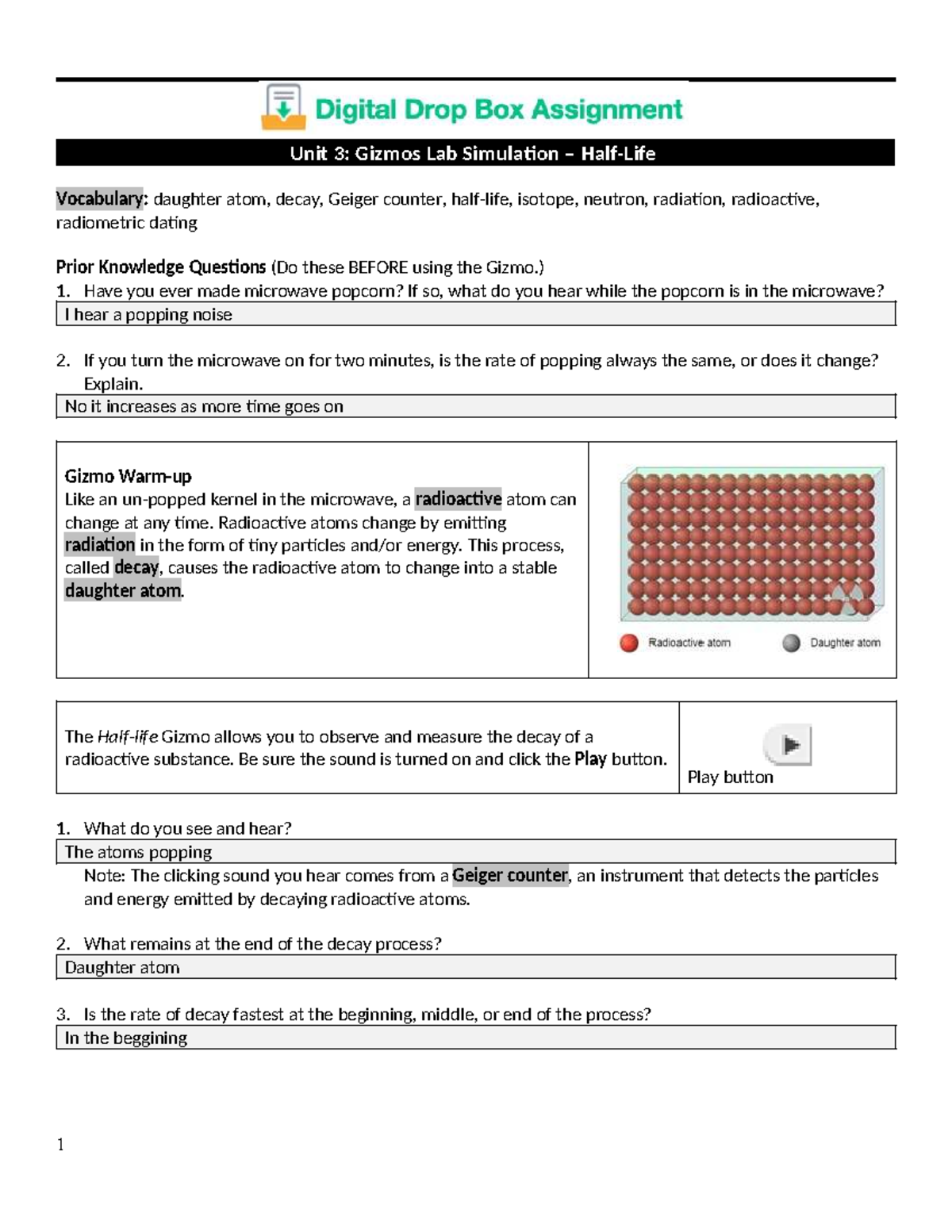 U4 Half-Life Gizmo Lab Simulation: Complete Answer Key - Studocu