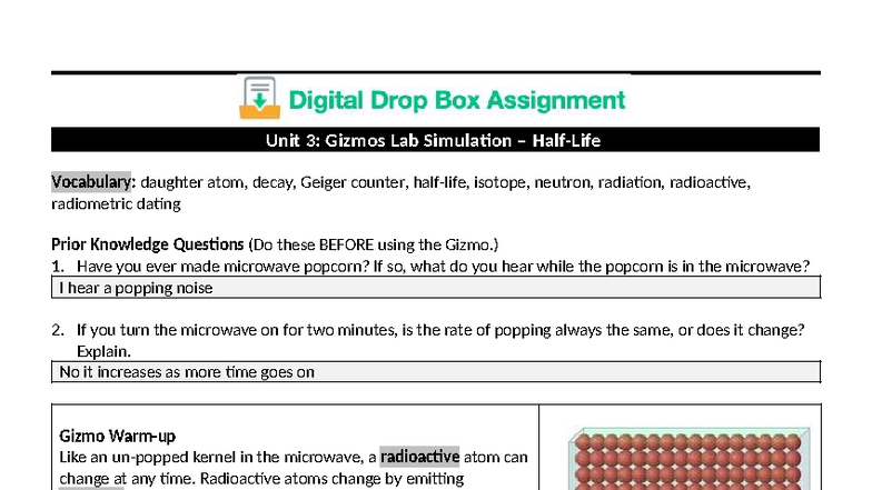 U4 Half-Life Gizmo Lab Simulation: Complete Answer Key - Studocu
