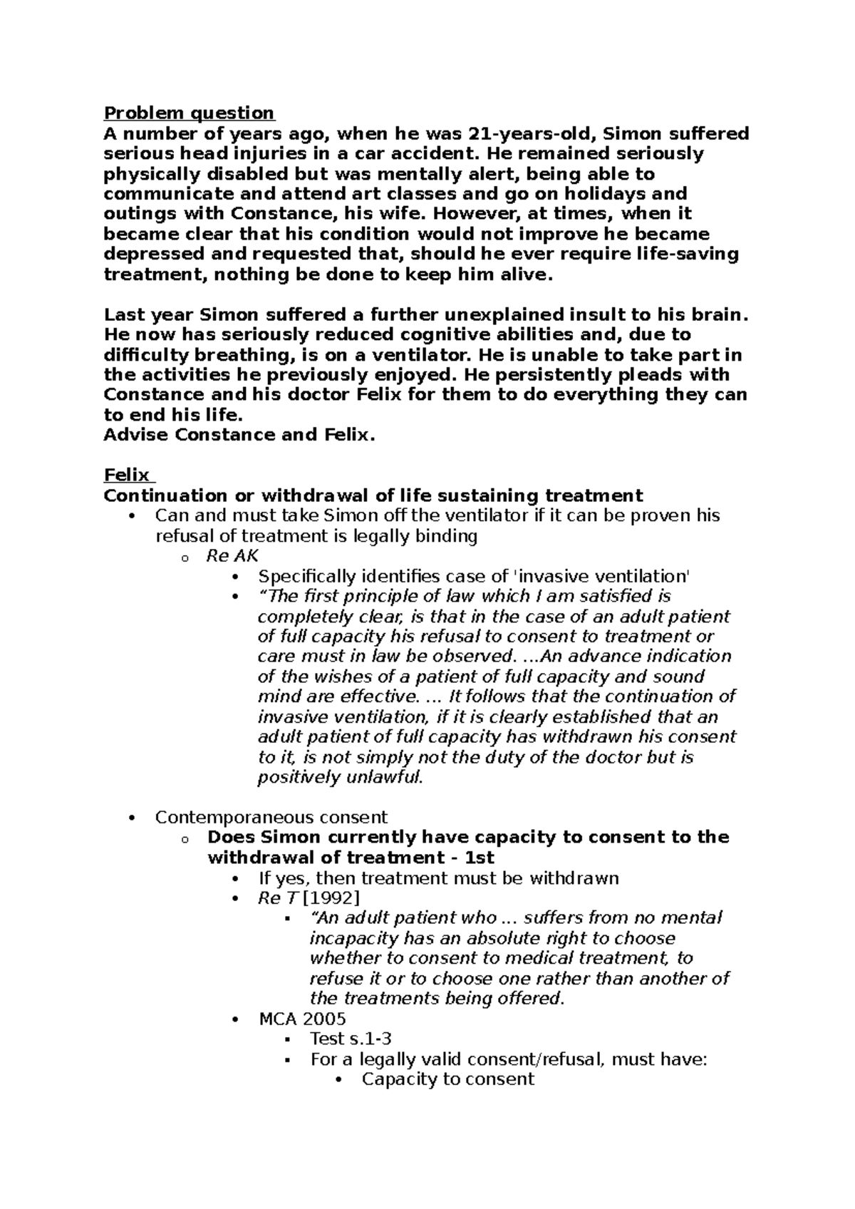 Medical Law - Tutorial 2: End-of-Life Decisions and Patient Autonomy ...