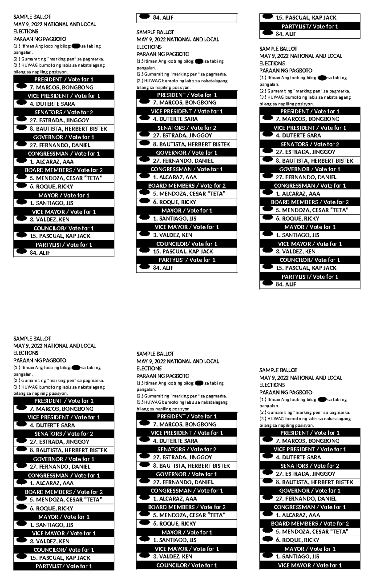 Sample Ballot for National and Local Elections - May 9, 2022 - Studocu