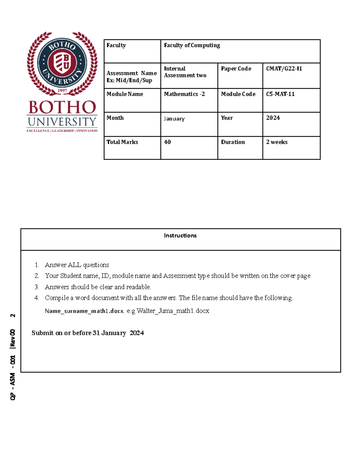 Maths IA2 (Revision) - June 2024 - Faculty of Computing - Studocu