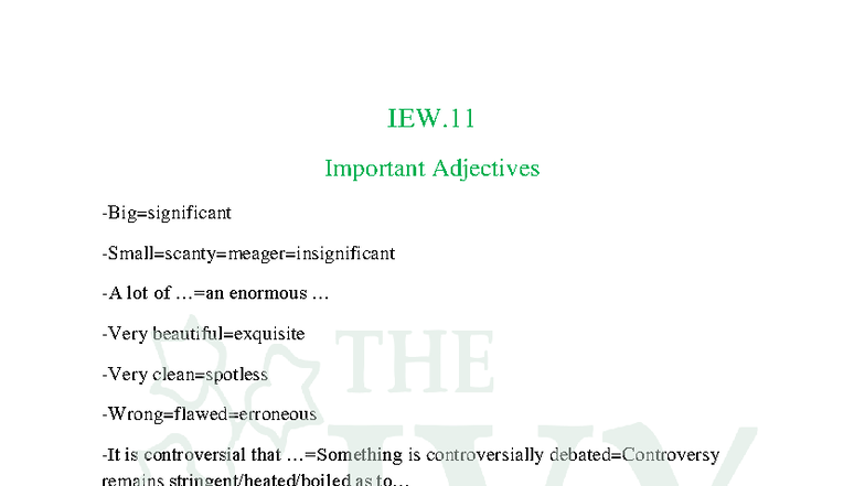IEW.11 Lesson 5: Understanding Important Adjectives - Studocu