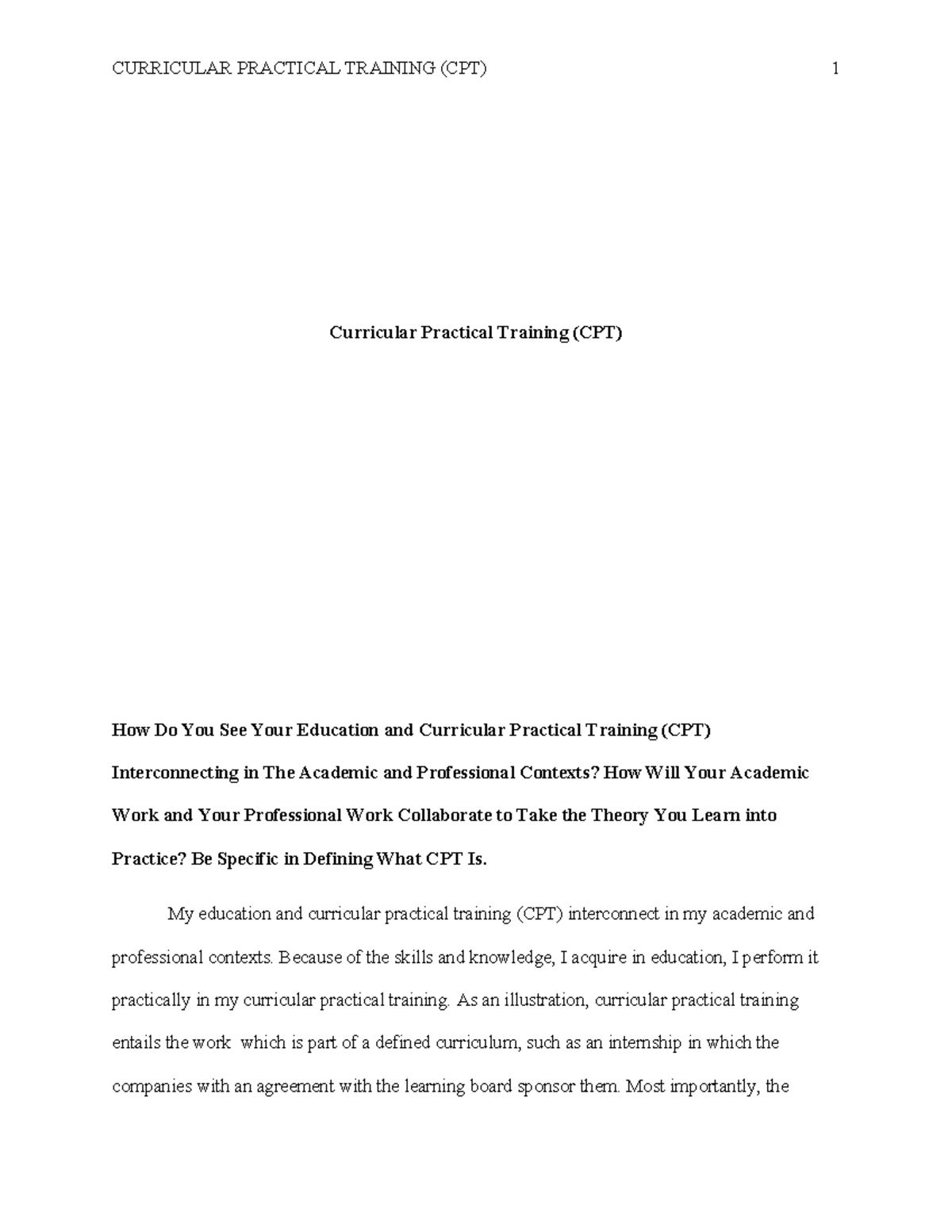 CPT Insights: Connecting Education and Practical Training - Studocu