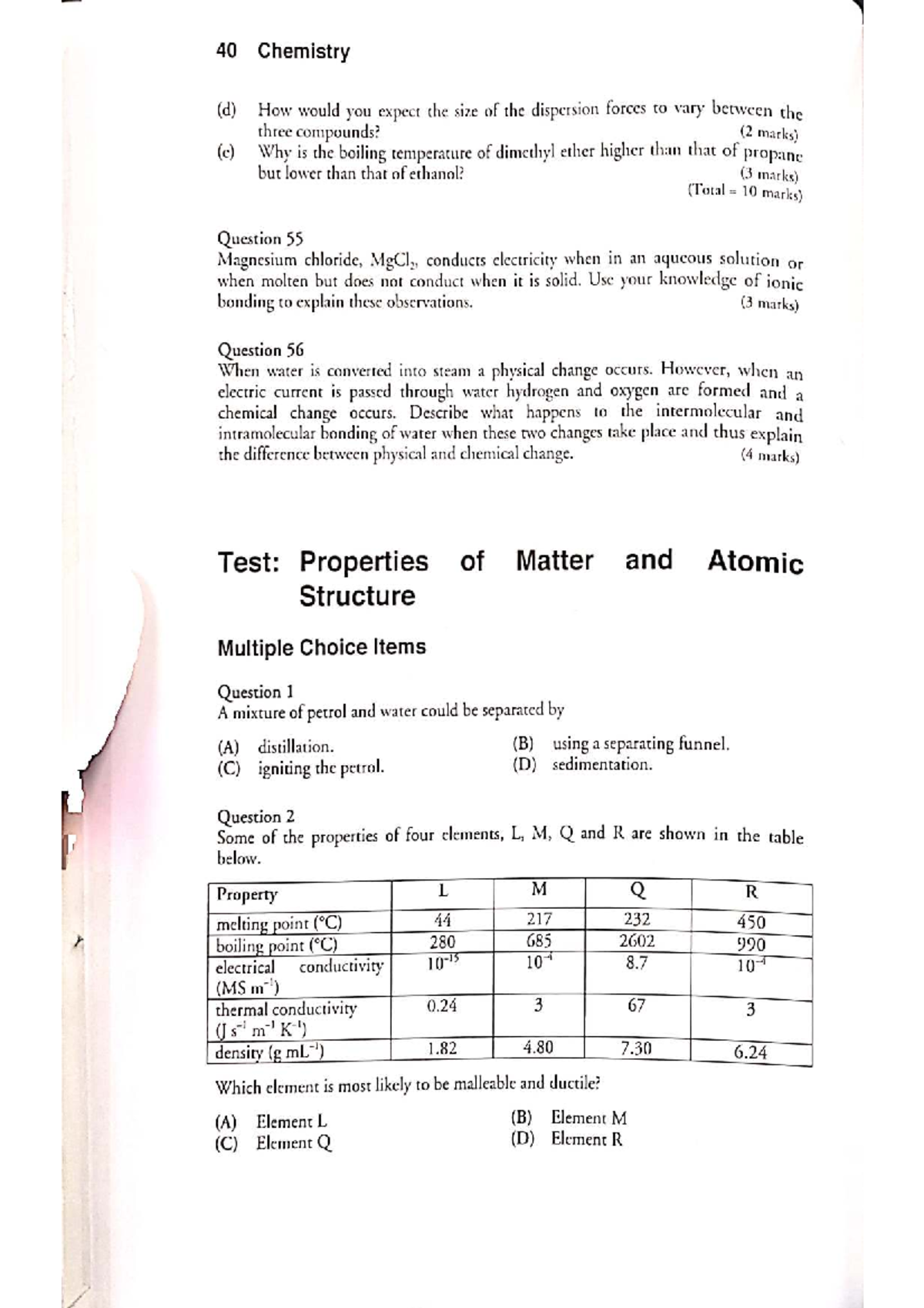 Module 1 Test: Properties of Matter and Atomic Structure - Studocu
