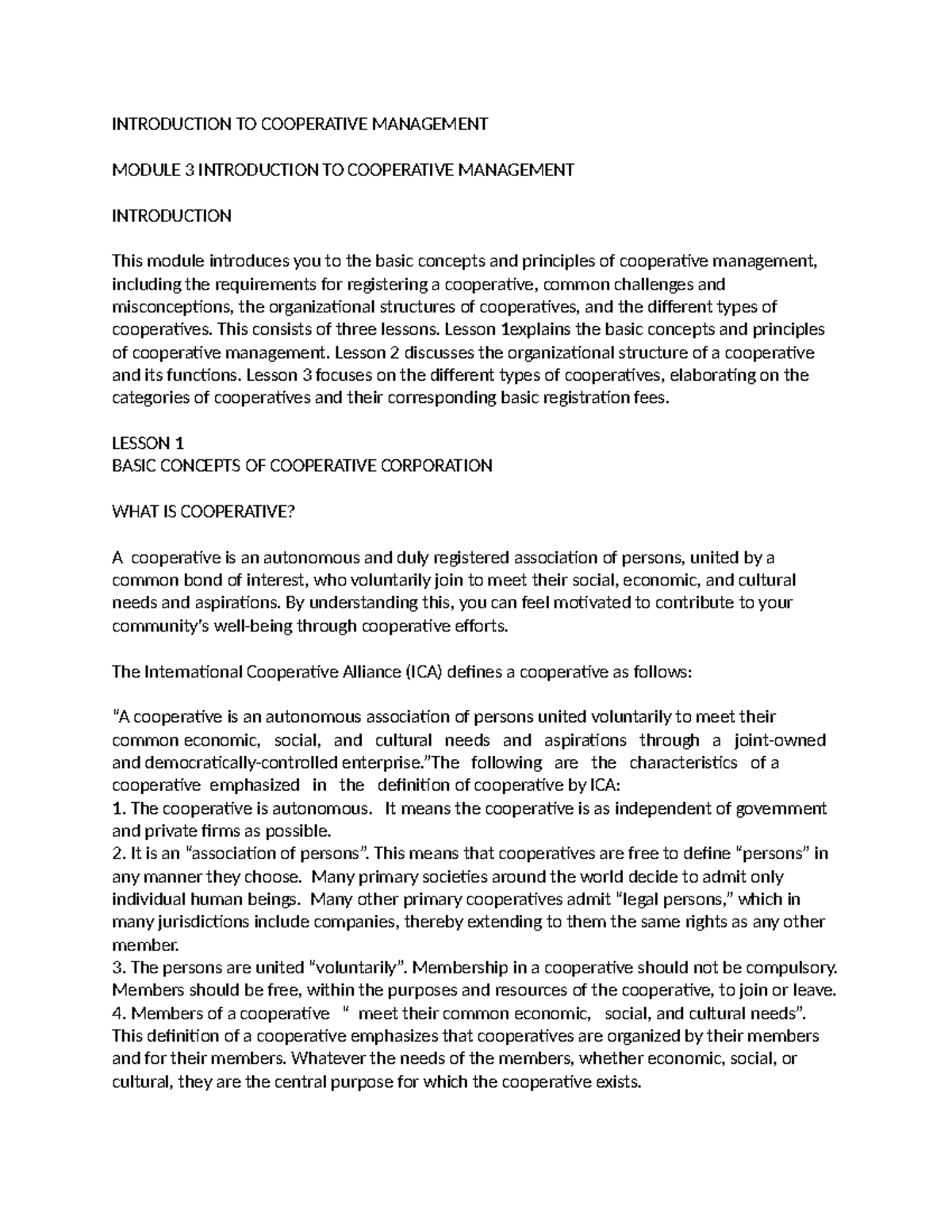 Introduction to Cooperative Management: Module 3 Overview - Studocu