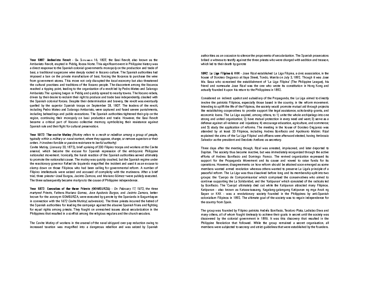Rizal Timeline Description - Year 1807 : Ambaristo Revolt - ON ...