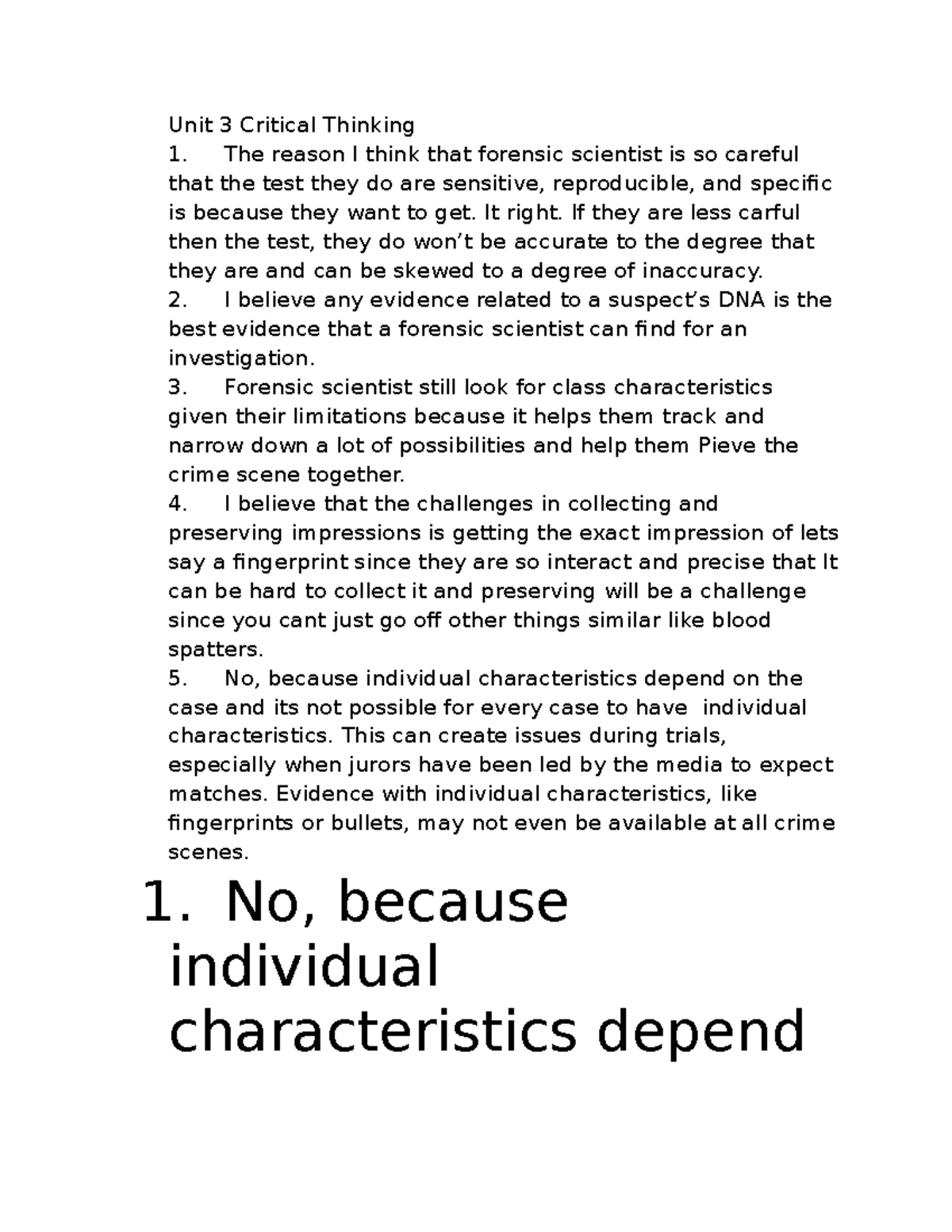 Unit 3 Critical Thinking 2 - Unit 3 Critical Thinking 1. The reason I ...
