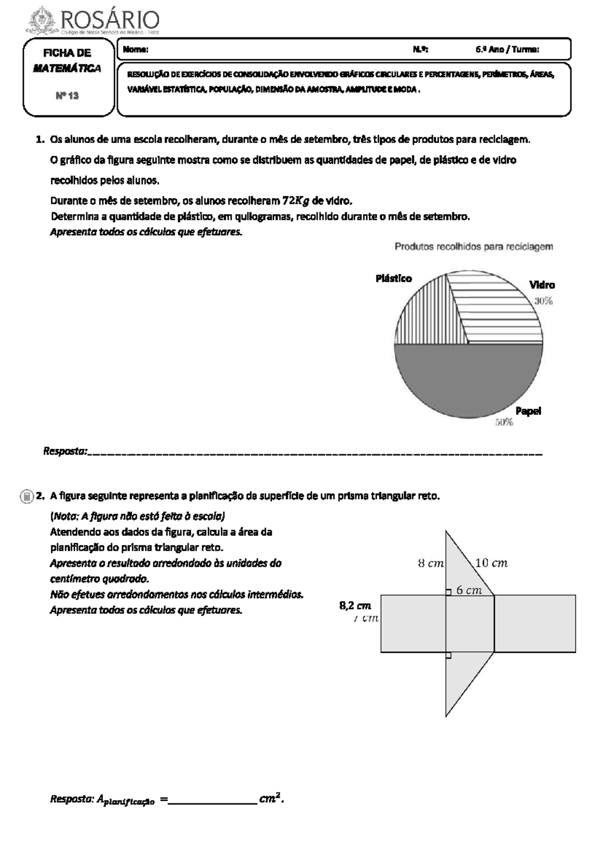 MAT-6.º Ano: Exercícios de Consolidação em Gráficos e Cálculos - Studocu