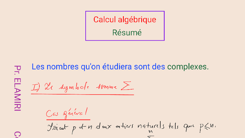 Résumé sur le Calcul Algébrique - Pr. ELAMIRI - Studocu