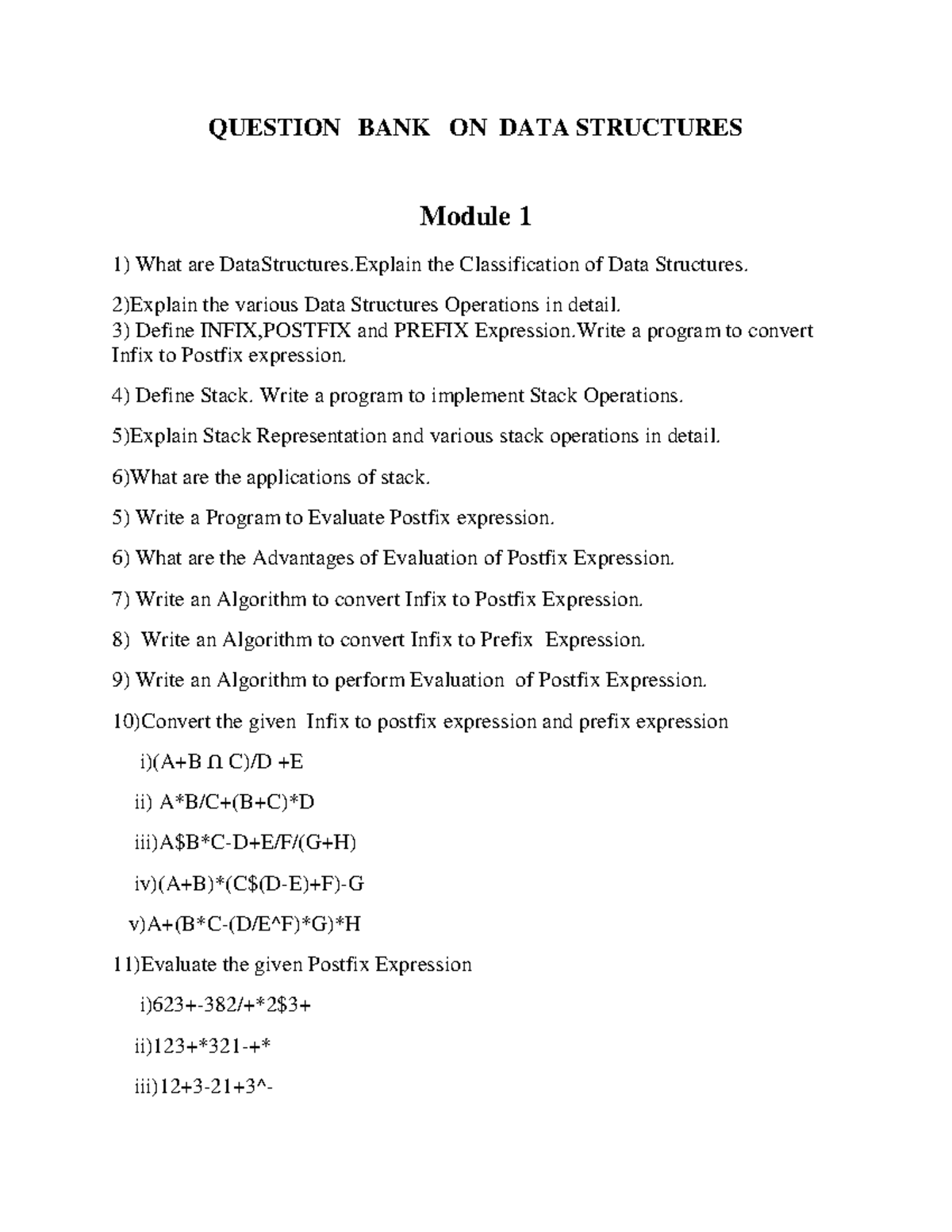 Question BANK DS and BPCO - QUESTION BANK ON DATA STRUCTURES Module 1 ...