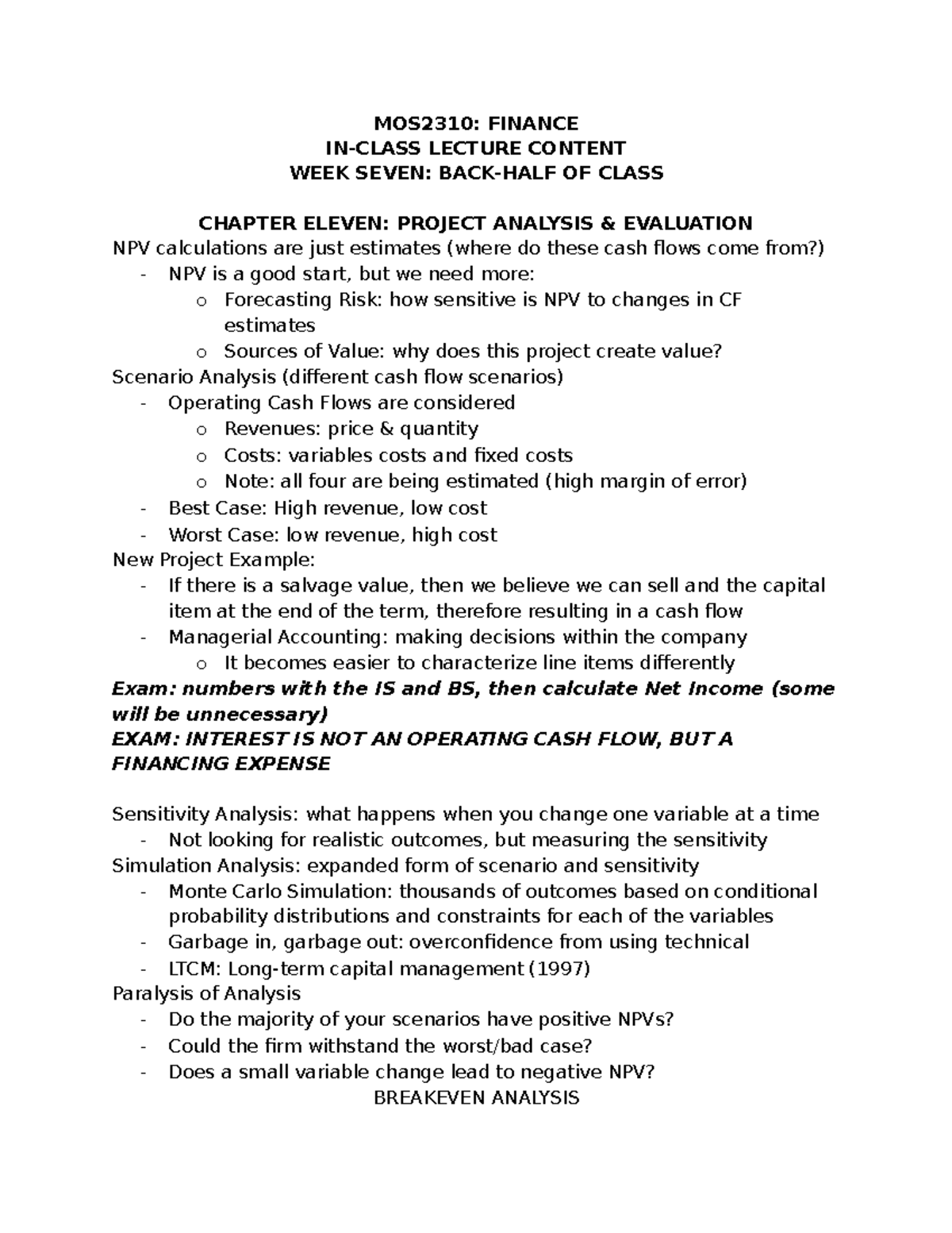 2310 Lecture (FE) - notes for finance - MOS2310: FINANCE IN-CLASS ...
