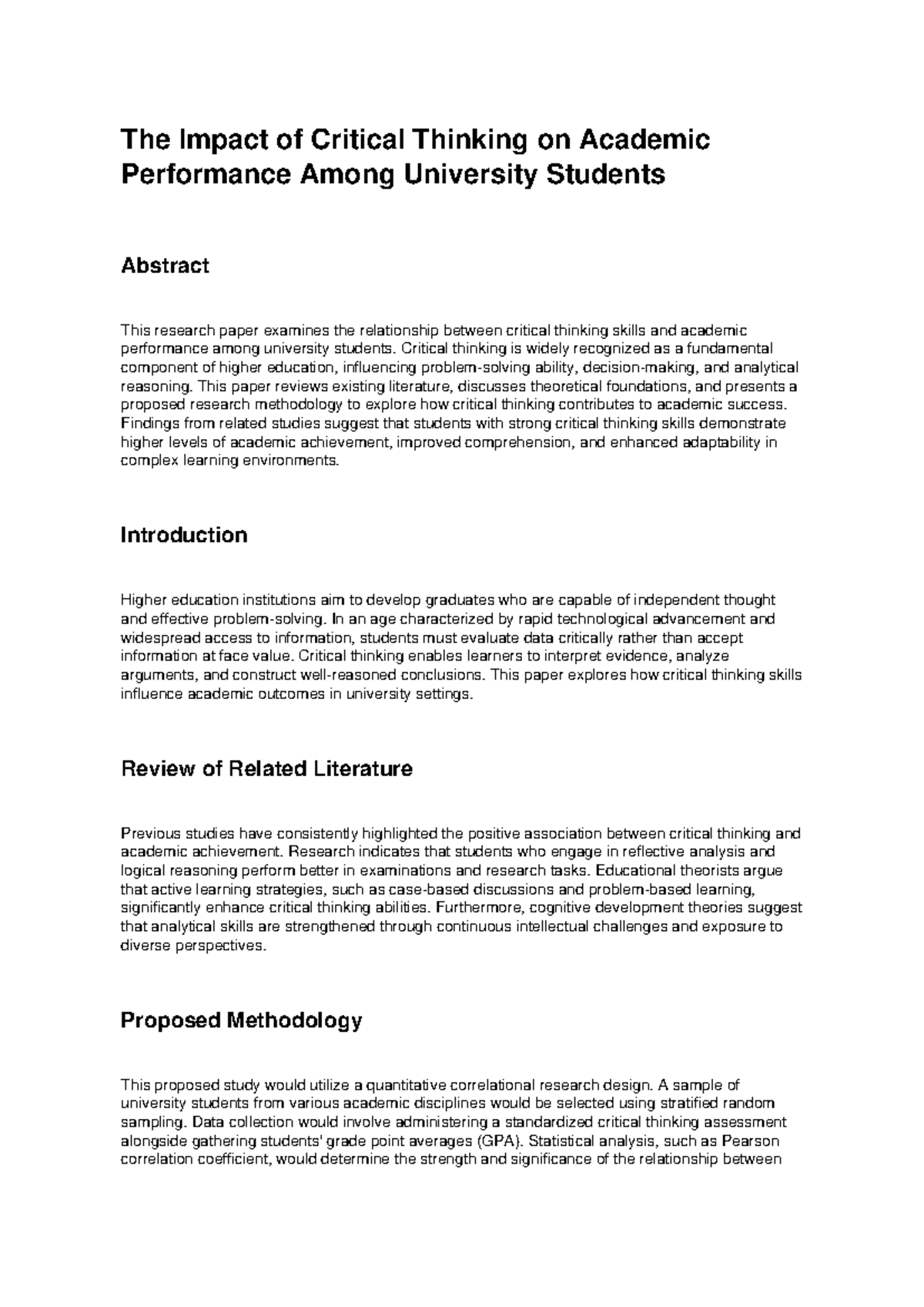 Research Paper: The Impact of Critical Thinking on Academic Performance ...