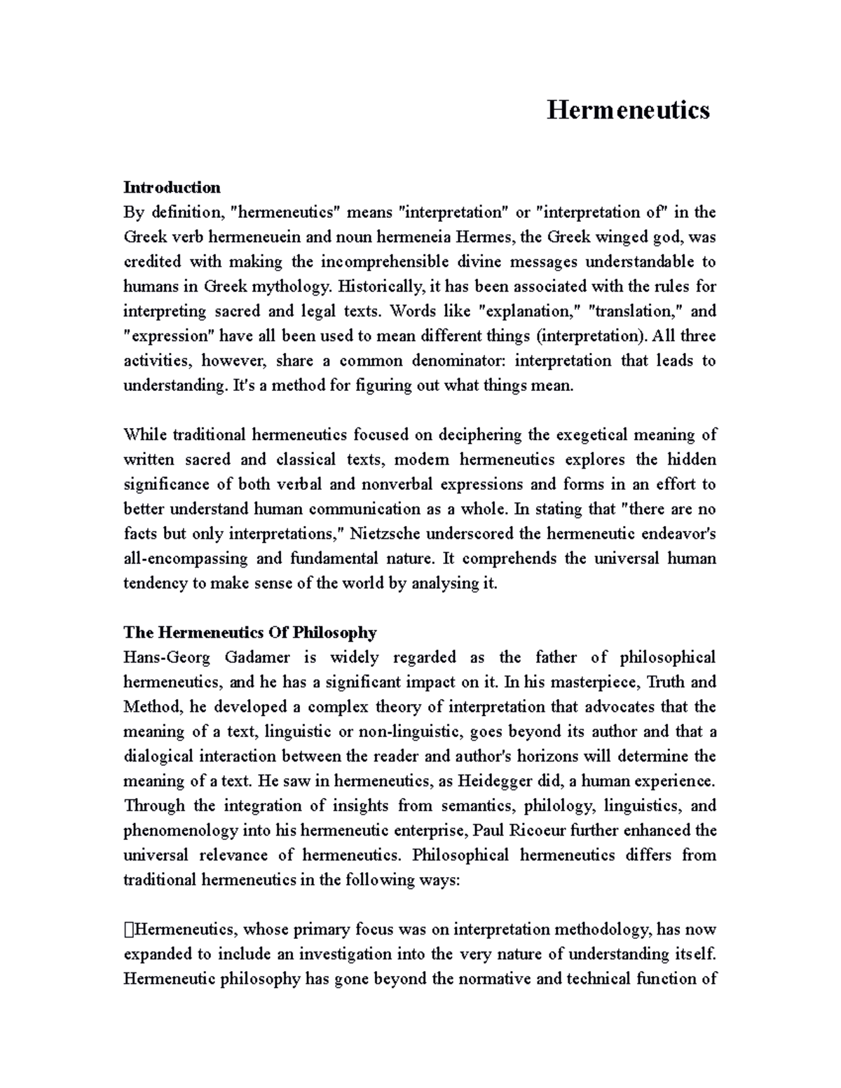 Hermeneutics notes - Hermeneutics Introduction By definition ...