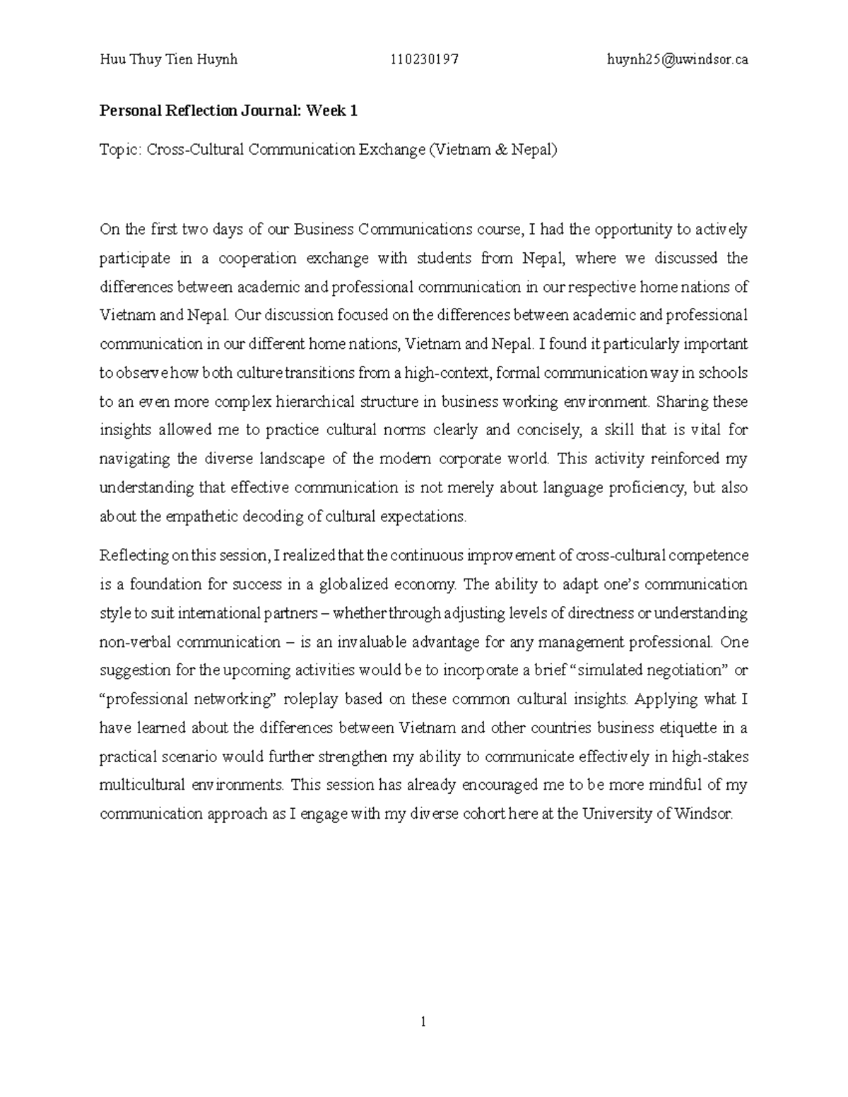 Personal Reflection Journal: Week 1 - Comm. Exchange (Vietnam-Nepal ...